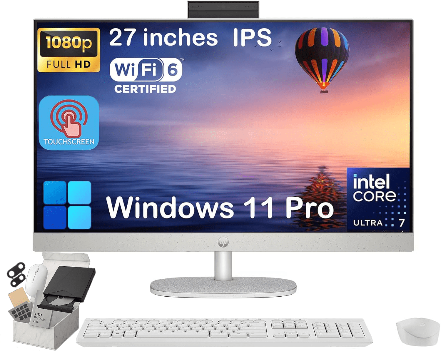 HP 27" FHD All-in-One Touchscreen Desktop - Intel 12-Core Ultra 7 155U ...