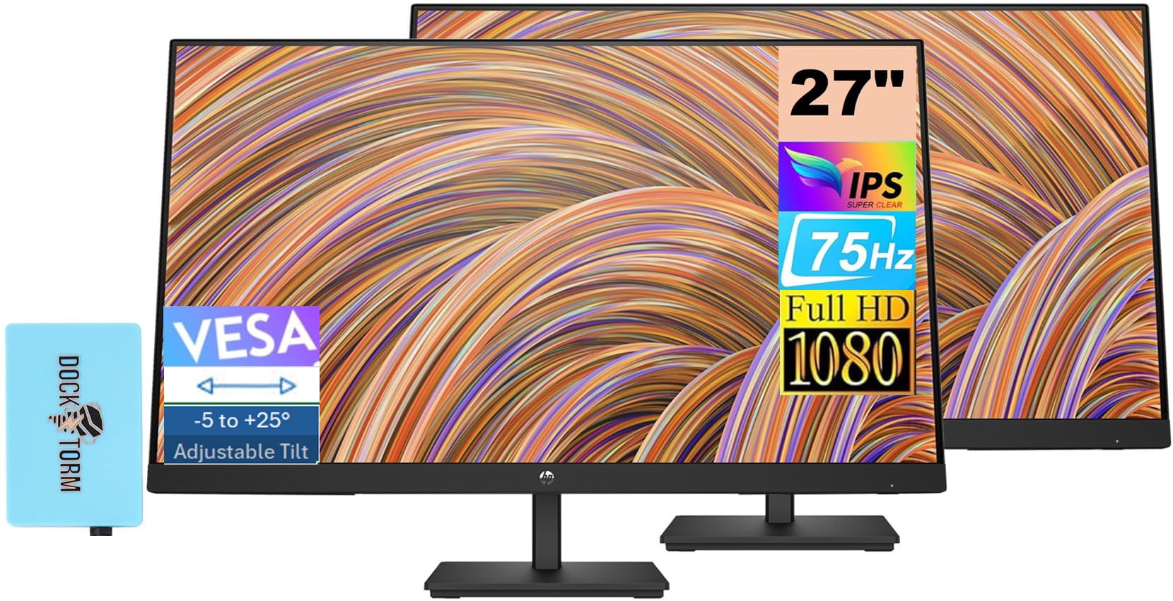 HP 27" FHD IPS (1920x1080) Monitor Bundle with Docztorm Dock, 75 Hz Refresh Rate, 1 HDMI 1.4, 1 ...