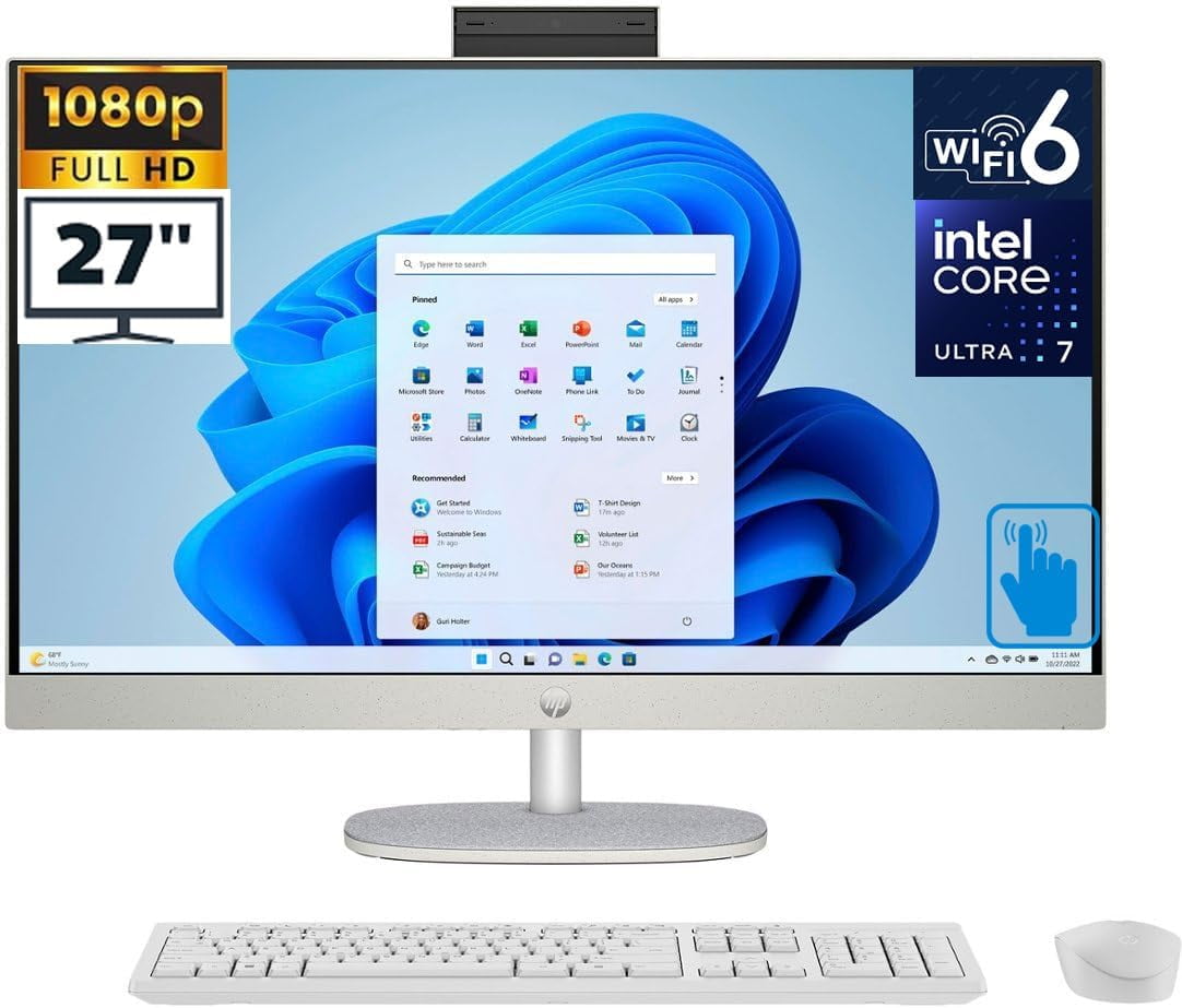 HP 27 FHD IPS AIO PC (Intel 12-Core Ultra 7 255U CPU, 16GB DDR5 RAM ...