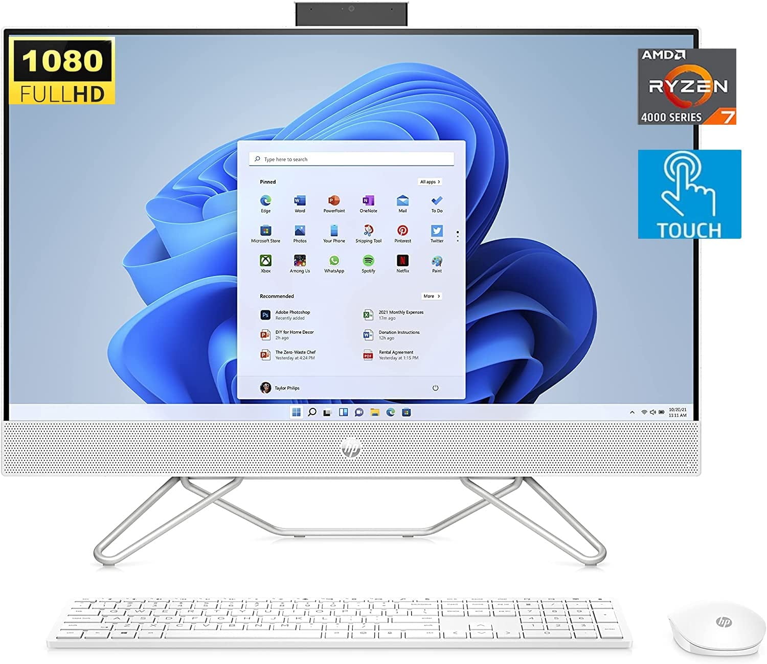 HP 27″ Touchscreen AIO Desktop, AMD Ryzen 7 5700U, 32GB RAM, 1TB SDD+ ...