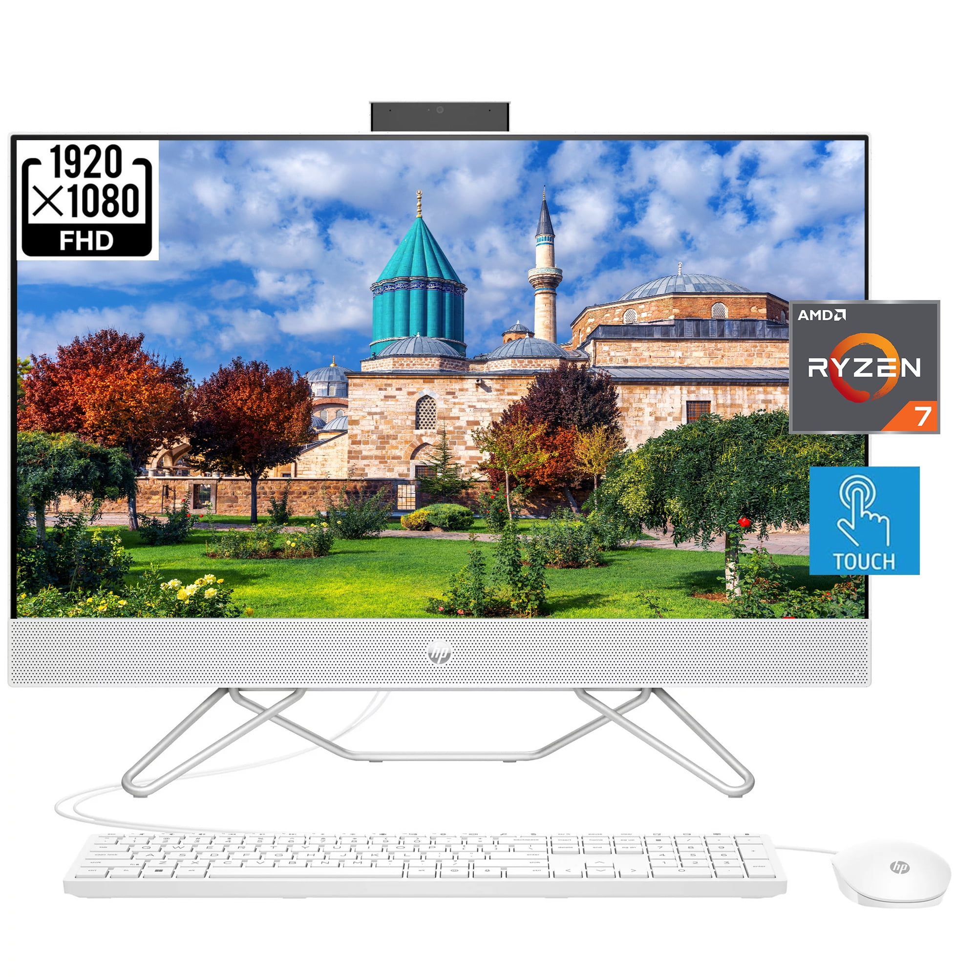 HP 27" FHD Touchscreen All-in-One Desktop Computer PC, 8-Core AMD Ryzen ...