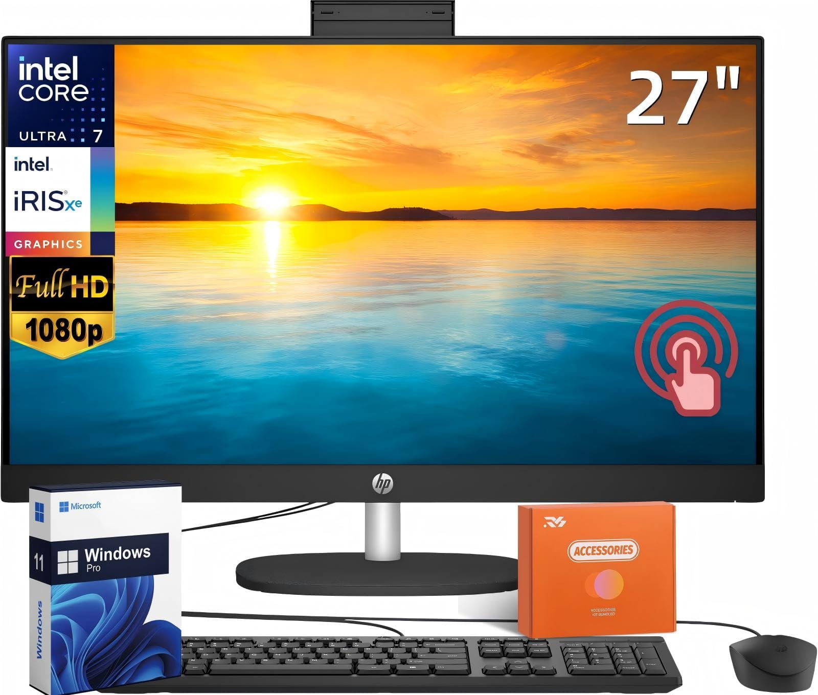 HP 27" FHD Touchscreen Business All-in-One Desktop Computer, Intel 12 ...