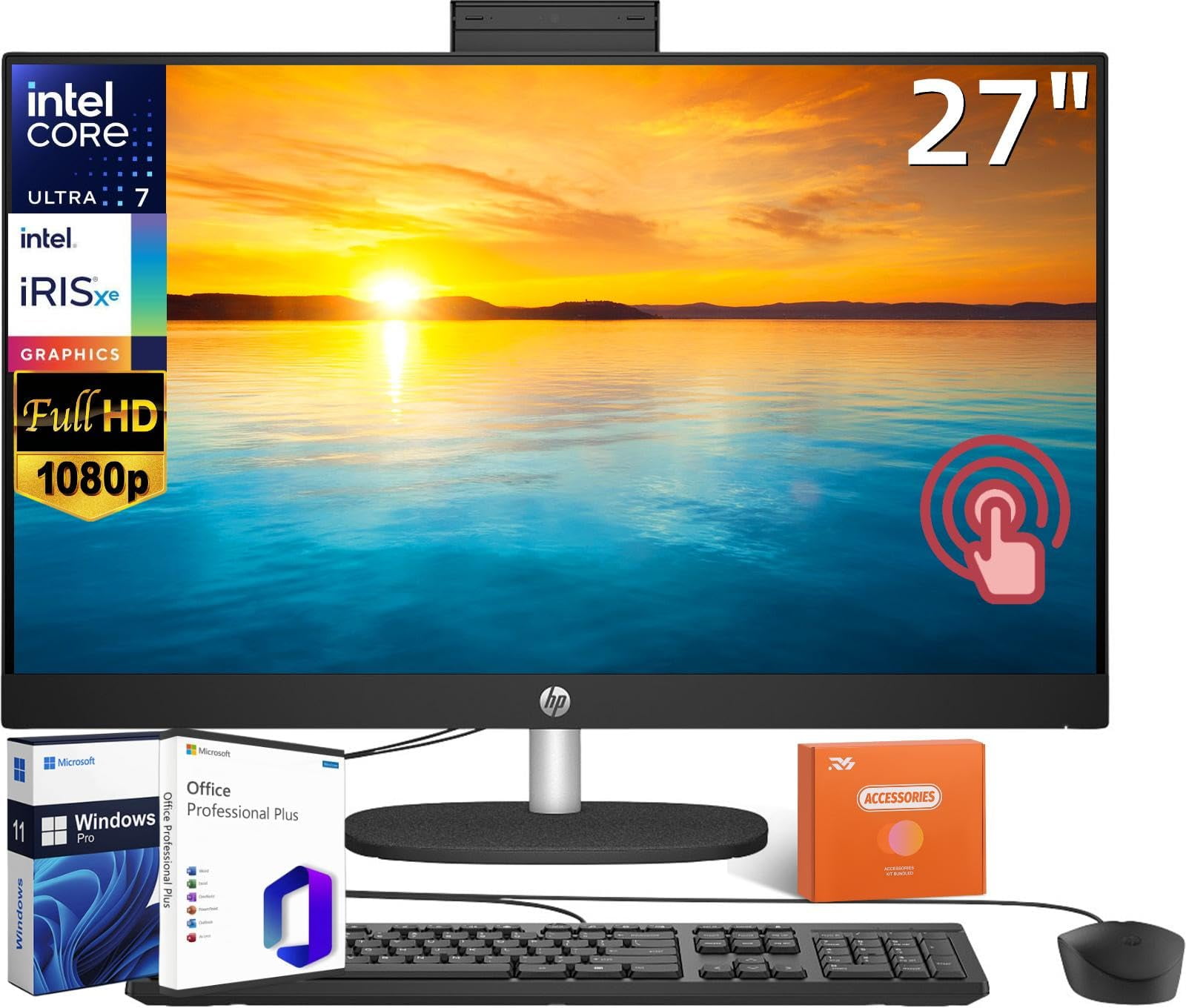 HP 27" FHD Touchscreen Business All-in-One Desktop Computer, with ...