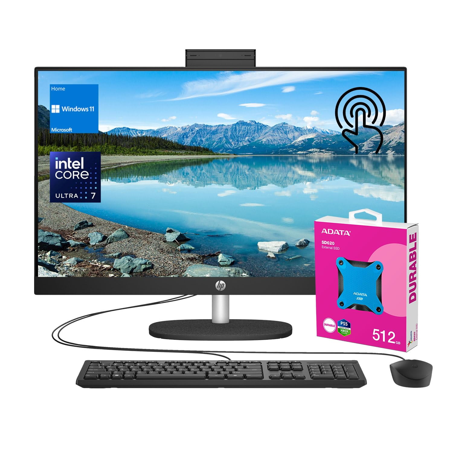 HP 27" FHD Touchscreen Intel Ultra 7 AI All-in-One Desktop, 27" FHD ...