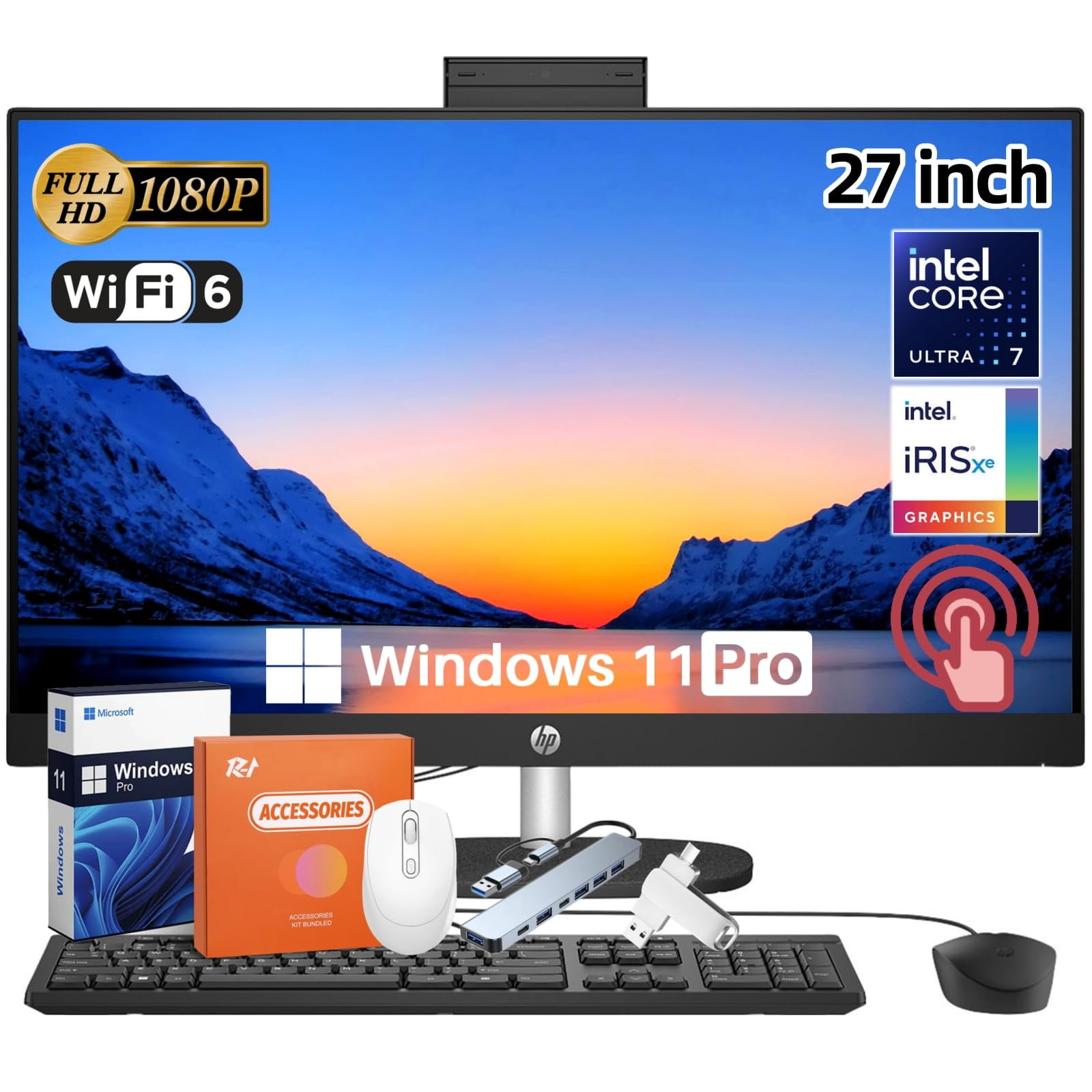 HP 27 Inch All in One Touchscreen Desktop Computer, Intel Ultra 7 155U ...