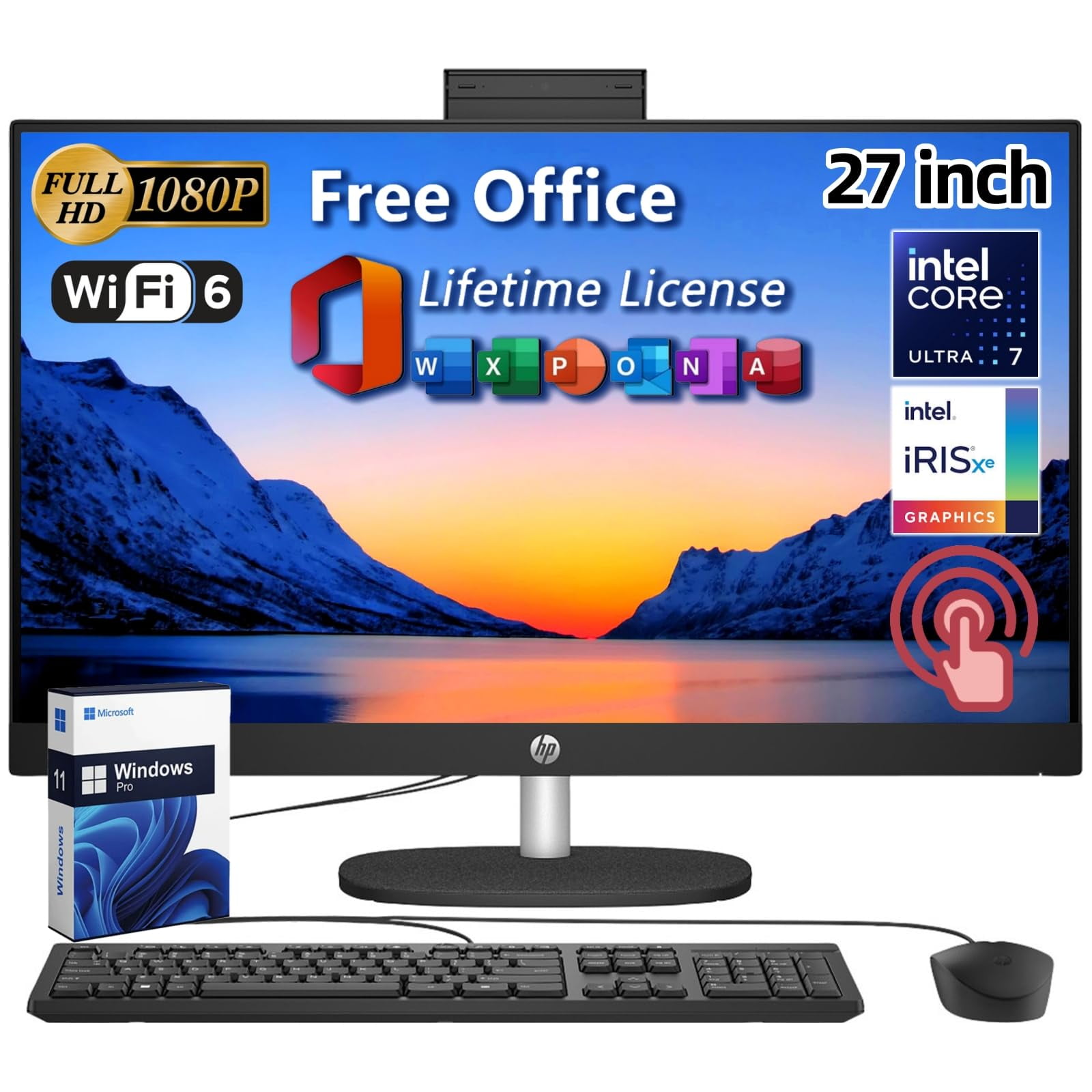 HP 27 Inch All in One Touchscreen Desktop Computer, Intel Ultra 7 155U ...