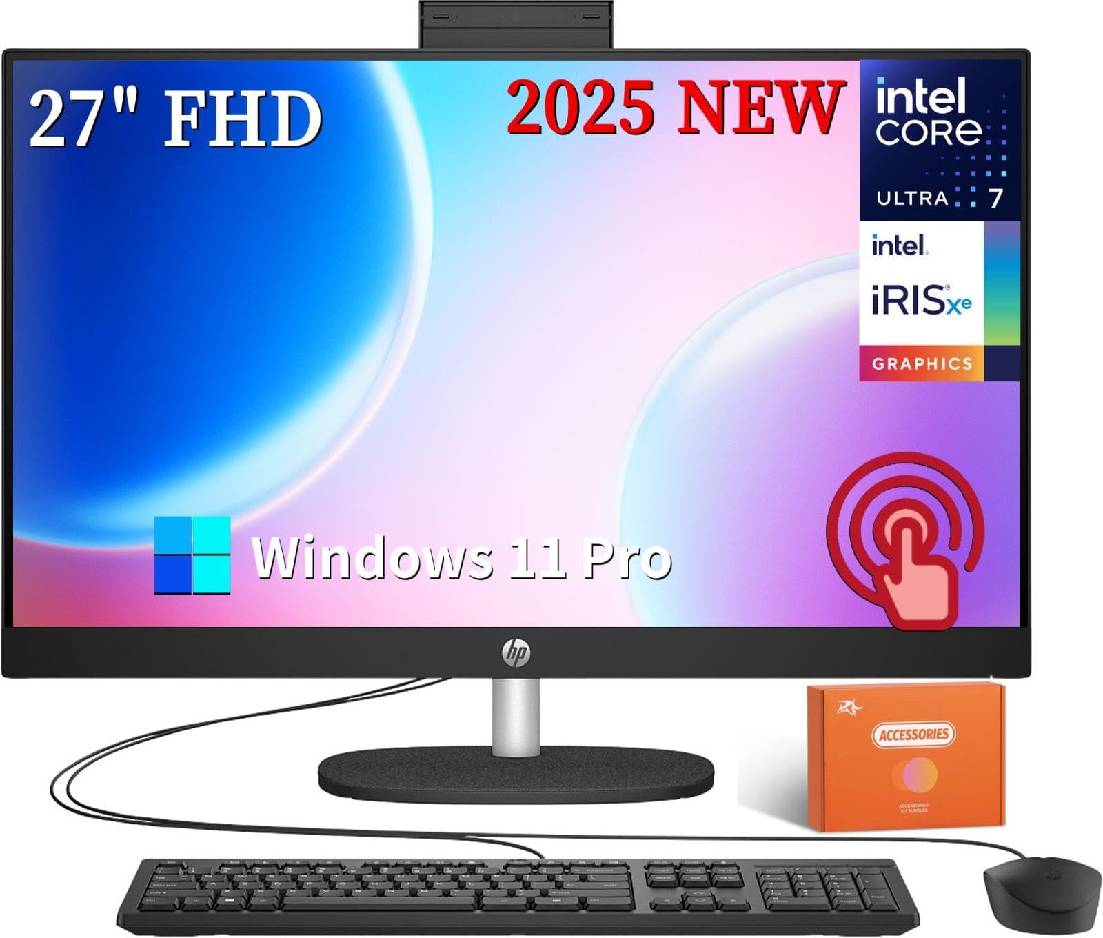HP 27 All in One Desktop Computer, 27" FHD Touchscreen, Intel Ultra 7 ...