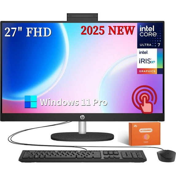 HP 27 All in One Desktop Computer, 27" FHD Touchscreen, Intel Ultra 7 ...