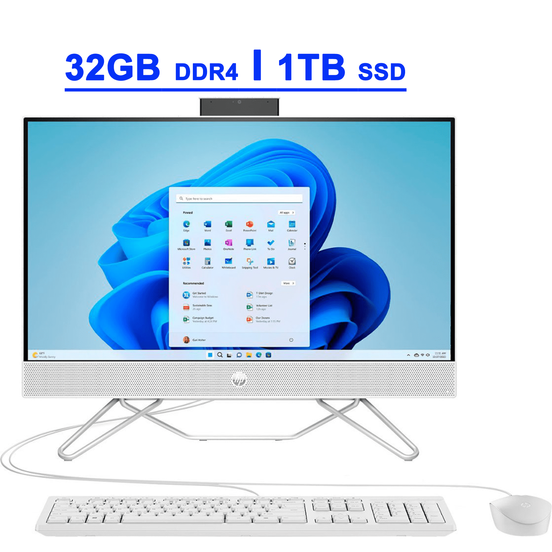 HP 27" Premium All-in-One Desktop, AMD 8-core Ryzen 7 5700U, 32GB DDR4 ...