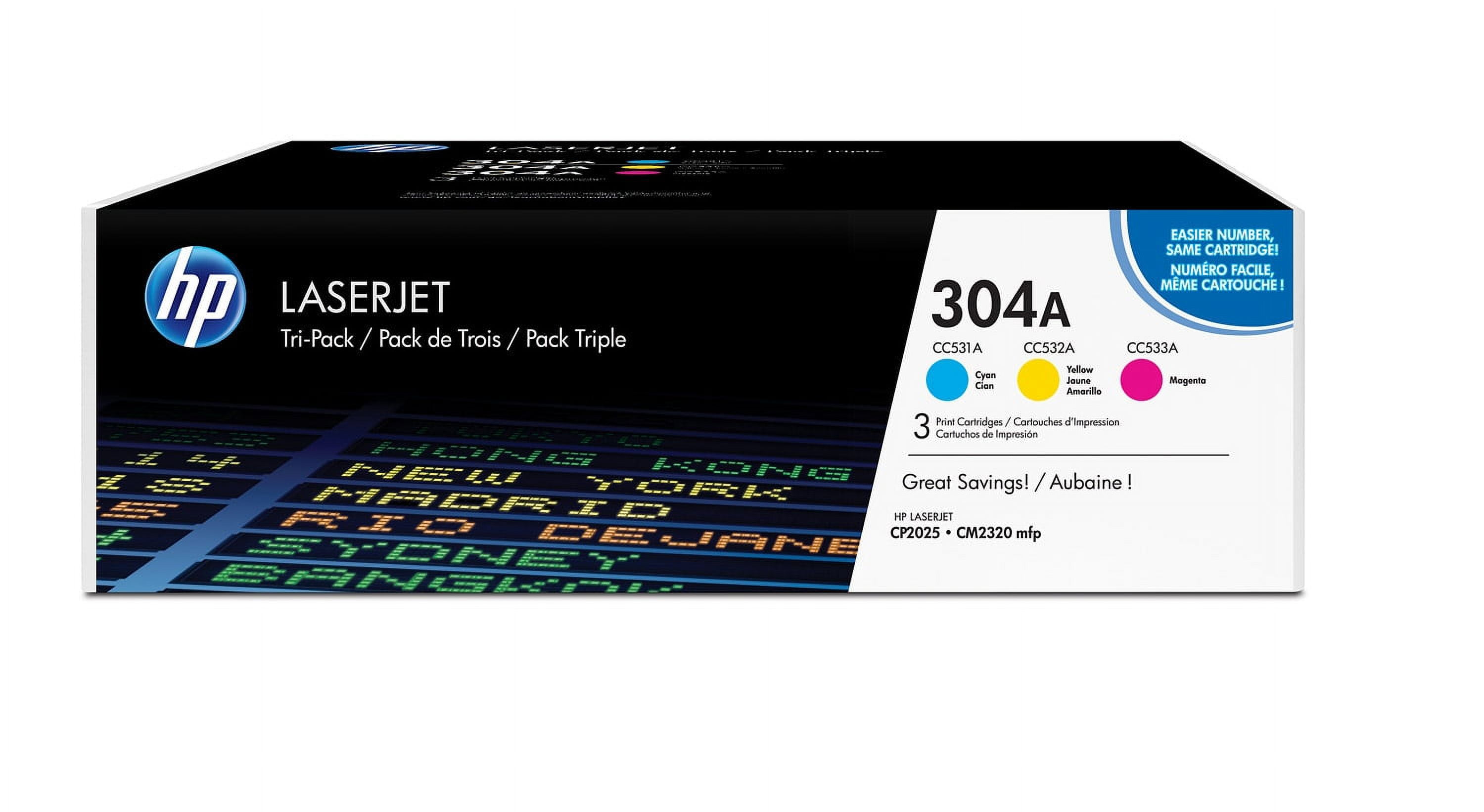 HP 304A (CF340A) Toner Cartridges - Cyan, Magenta, Yellow (3-Pack) for ...