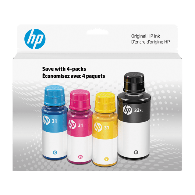 HP 32XL Black & 31 CMY Bottled Ink Cartridge, High-Yield, 7E6X7AN ...