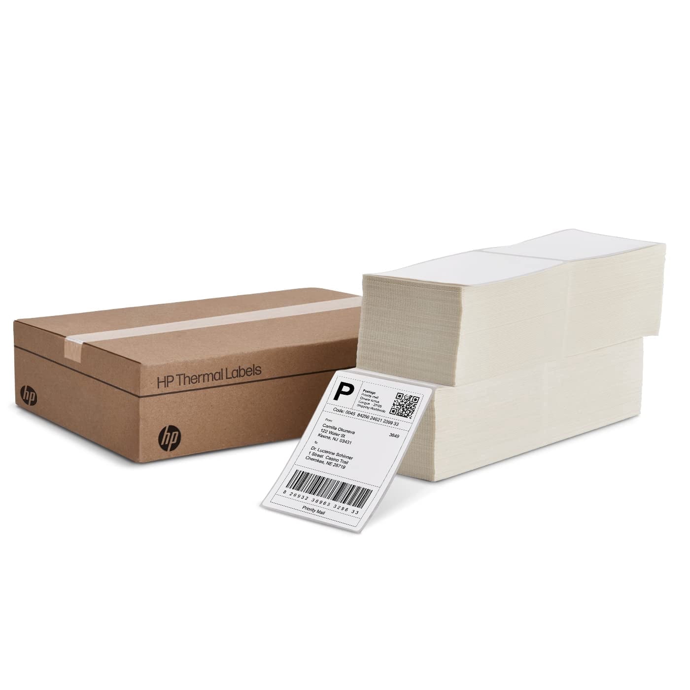 HP 4” x 6” Direct Thermal Shipping Label, 2 Fanfold 500 White Sheets ...