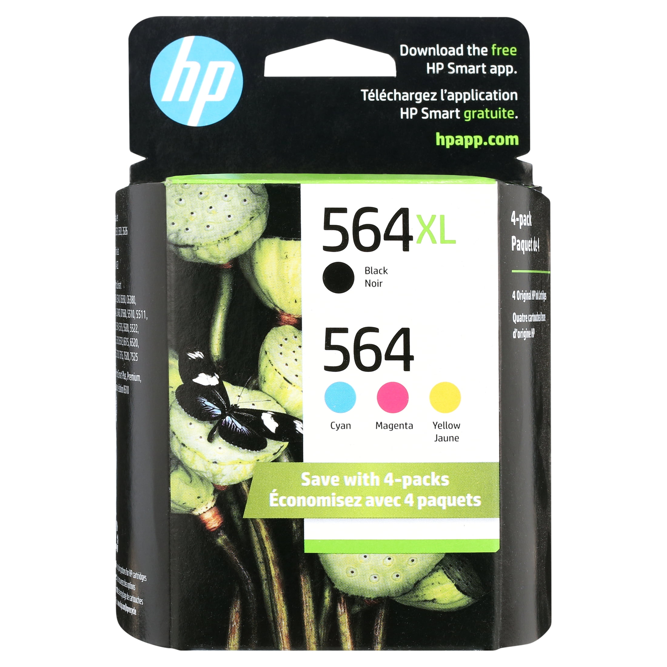 HP 564XL High-Yield & Standard Ink Cartridges, Black/Cyan/Magenta ...