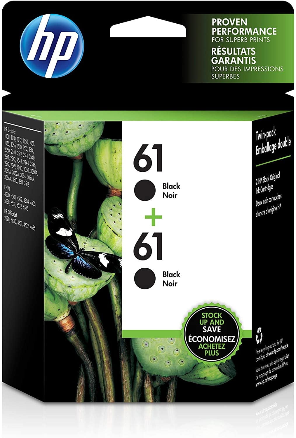 HP 61 Ink Cartridges - Black, 2 Cartridges (CZ073FN) - Walmart.com