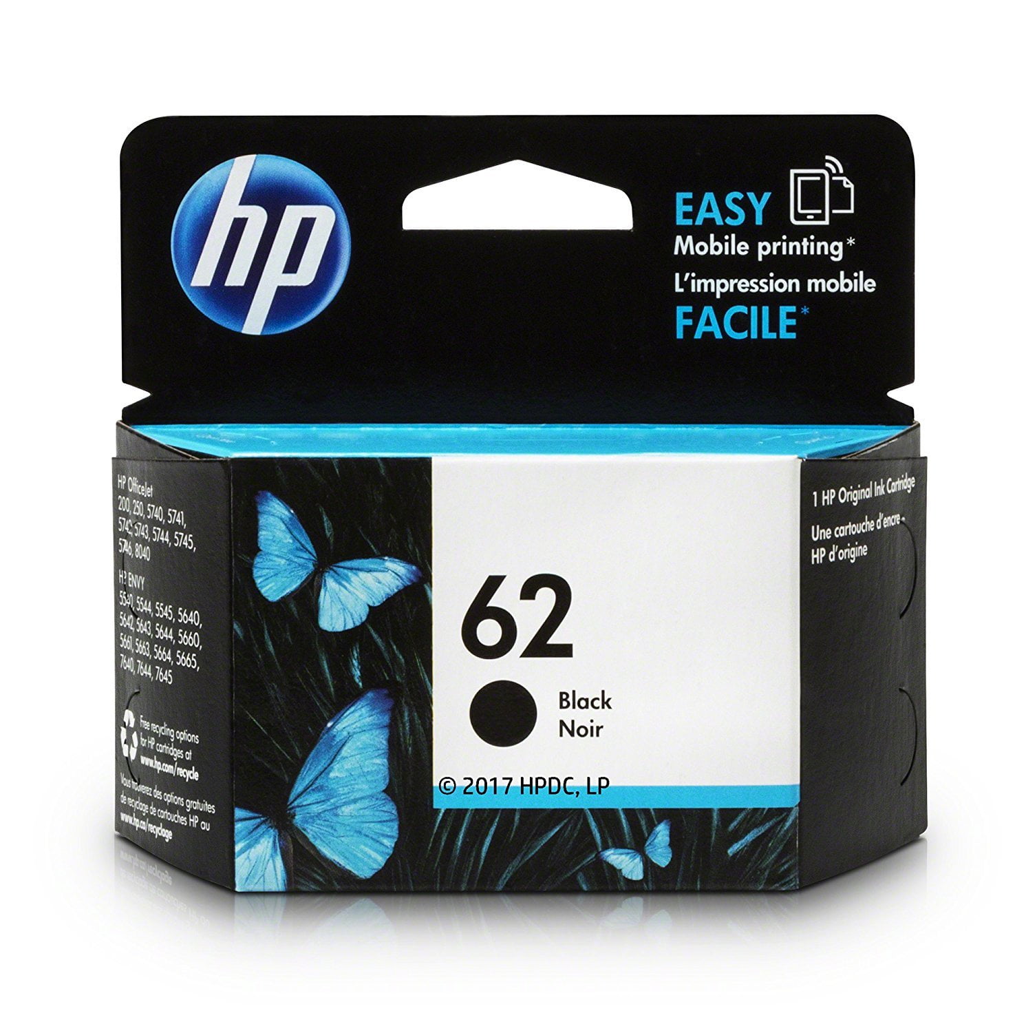 HP 62 Original Black Ink Cartridge (C2P04AN) for HP ENVY and Officejet ...
