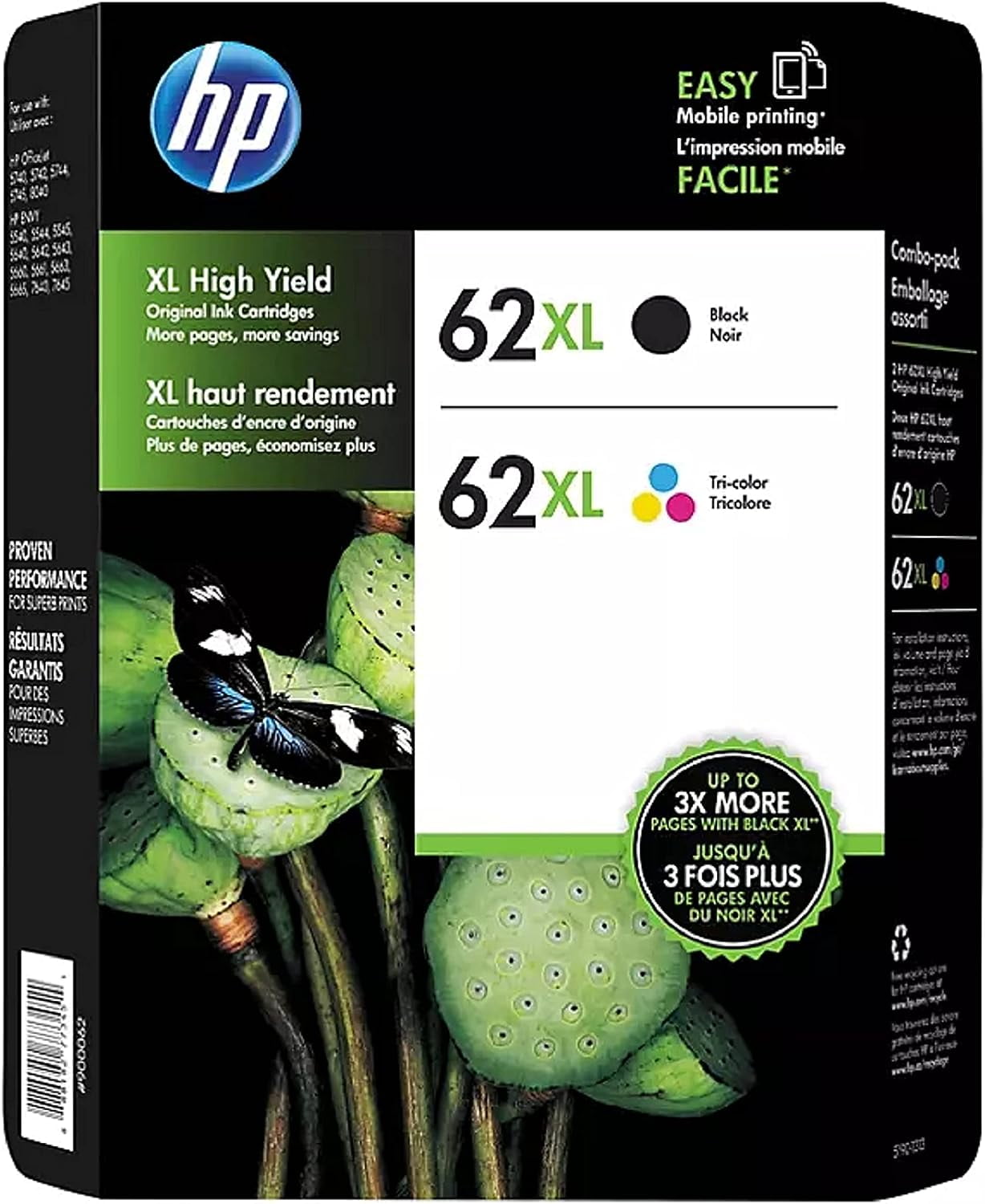 HP 62xl High Yield Black and TriColor Ink Combo Pack for HP Printers ...