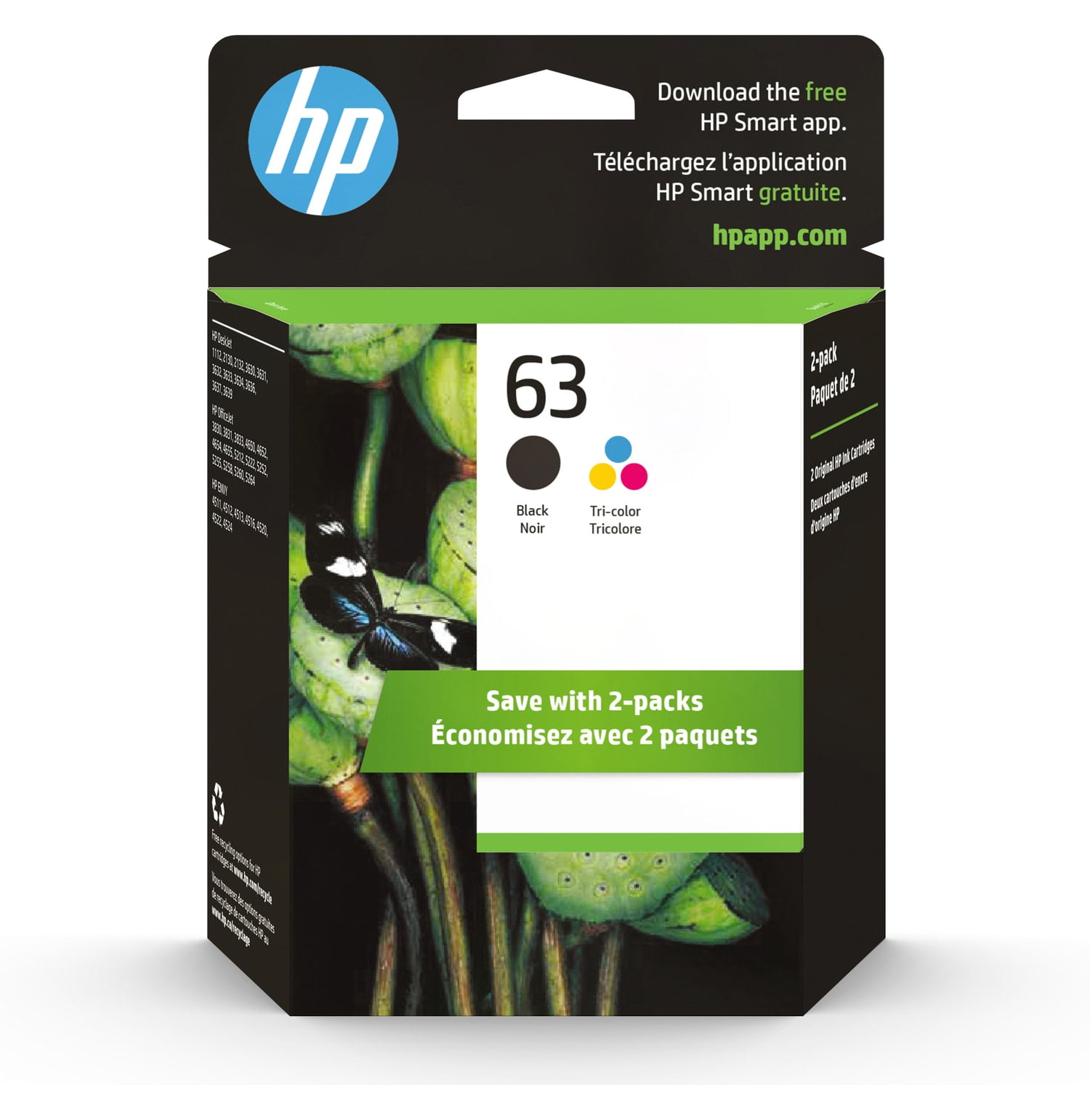 HP 63 2-pack Black/Tri-color Original Ink Cartridges, ~170 pages ...