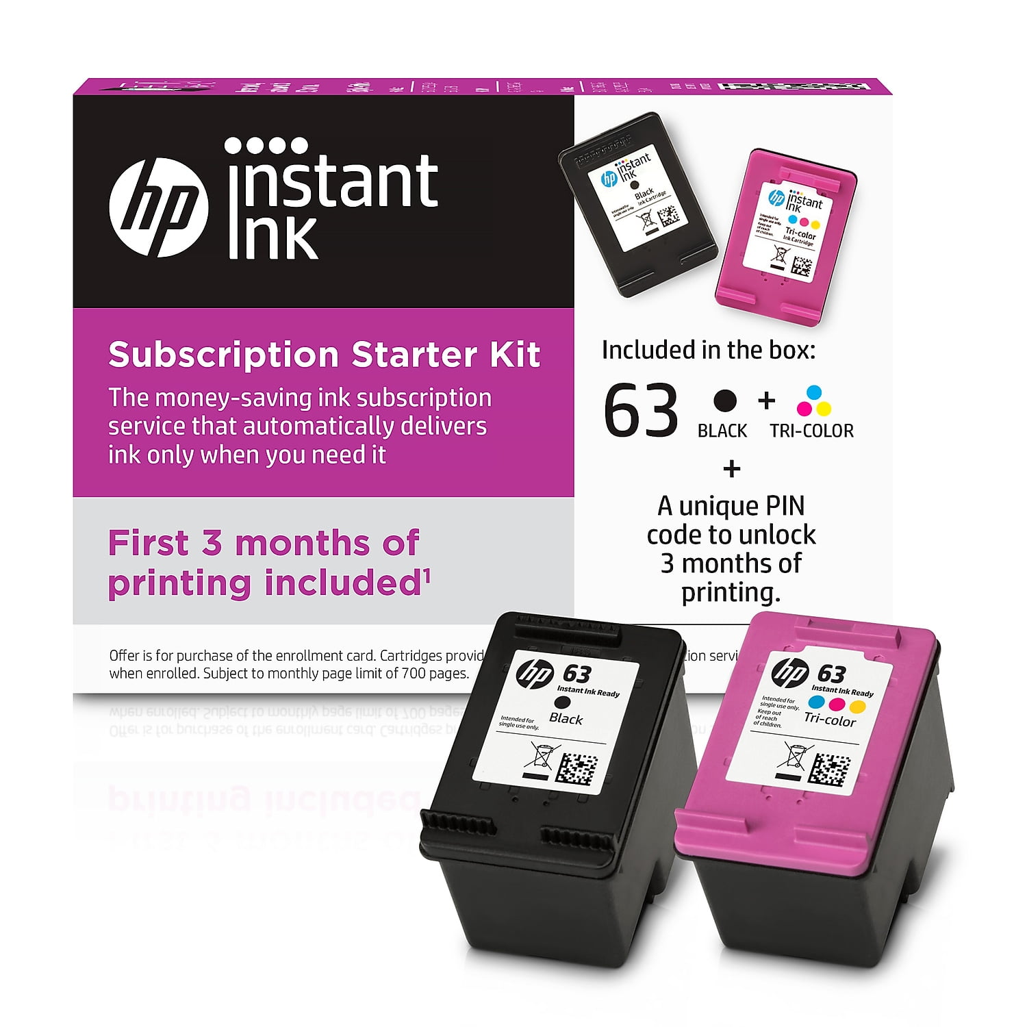 HP 63 Black Tri-color Instant Ink Cartridges With Month, 02/21/2024