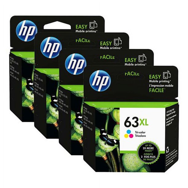 HP 63XL High Yield Tri-Color Original Ink Cartridge (F6U63AN)(4-Pack ...