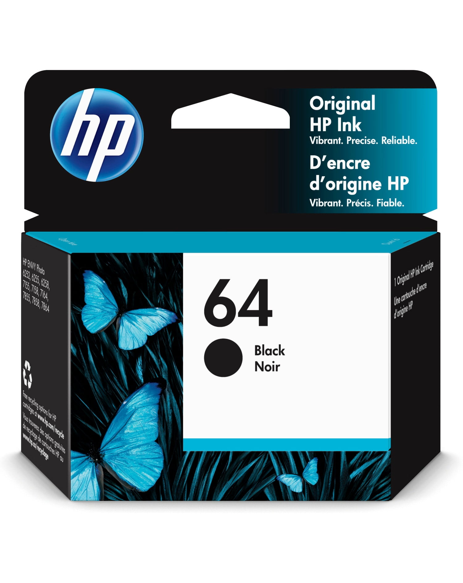 HP 64 Original Black Ink Cartridge, Laser-Quality Text, 200 Page Yield ...