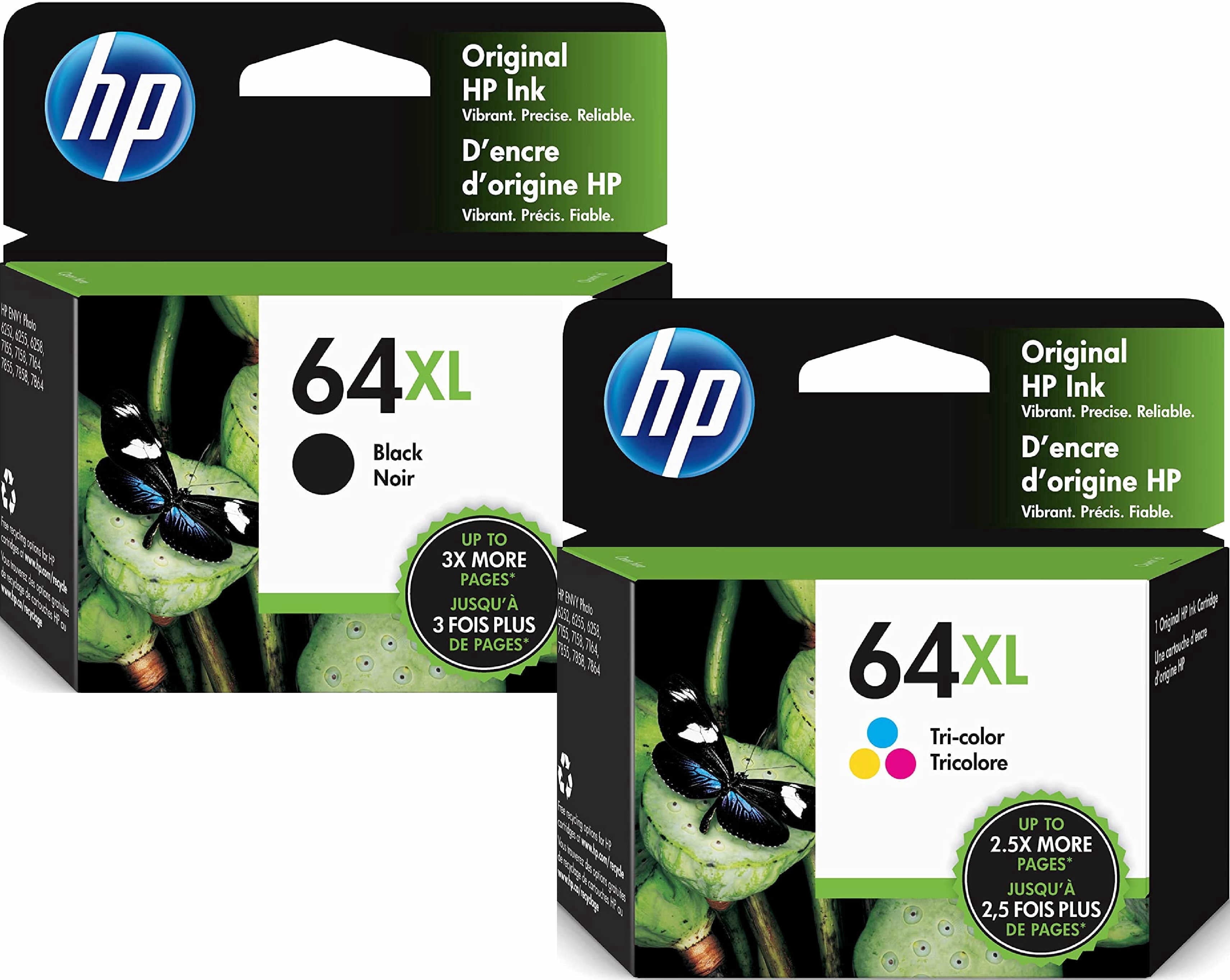 HP 64XL Black Color Ink Cartridges N9J92AN N9J91AN 64 High Capacity ...