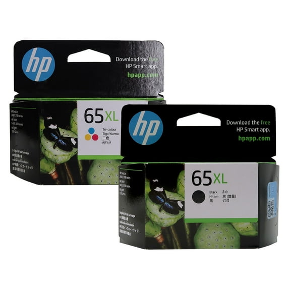 HP 65XL Tri-color Original Ink Cartridge N9K03AA with 65XL Black ...