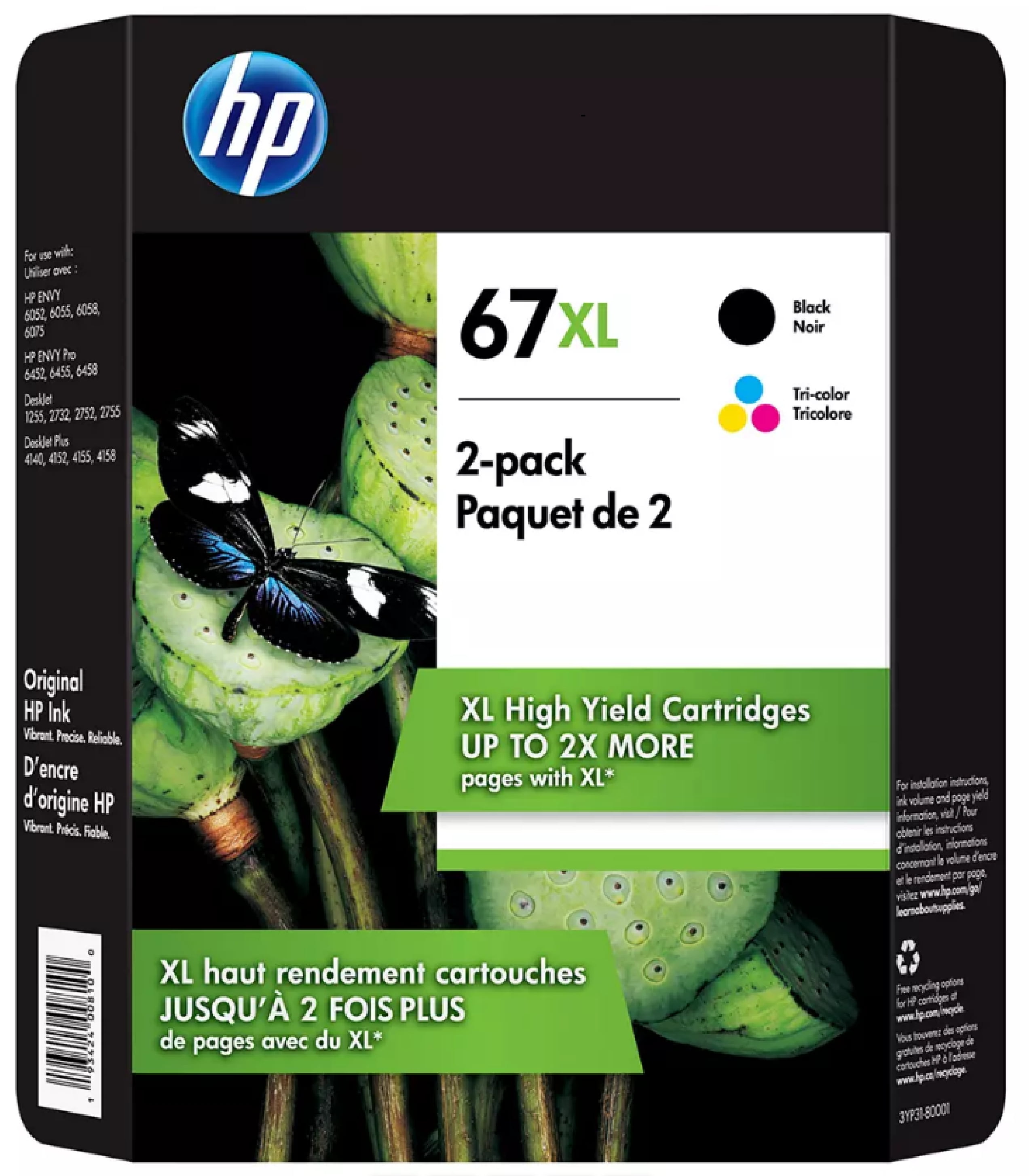 HP 67XL Black/Tri-Color Ink Cartridges Combo for ENVY Printer Series ...