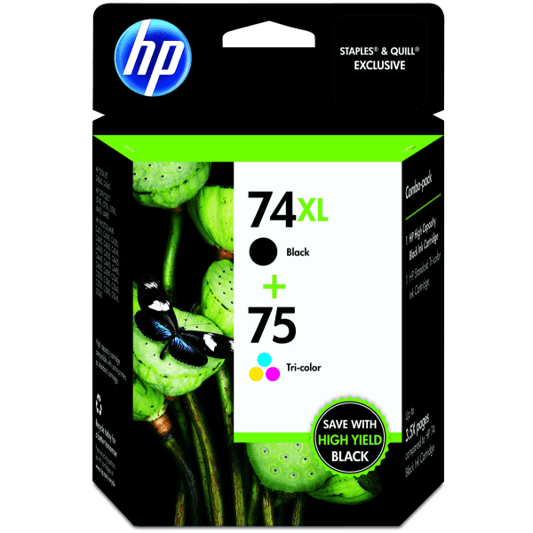 HP 74XL Black High Yield & 75 Tri-color Original Ink Cartridges, 2 pack ...
