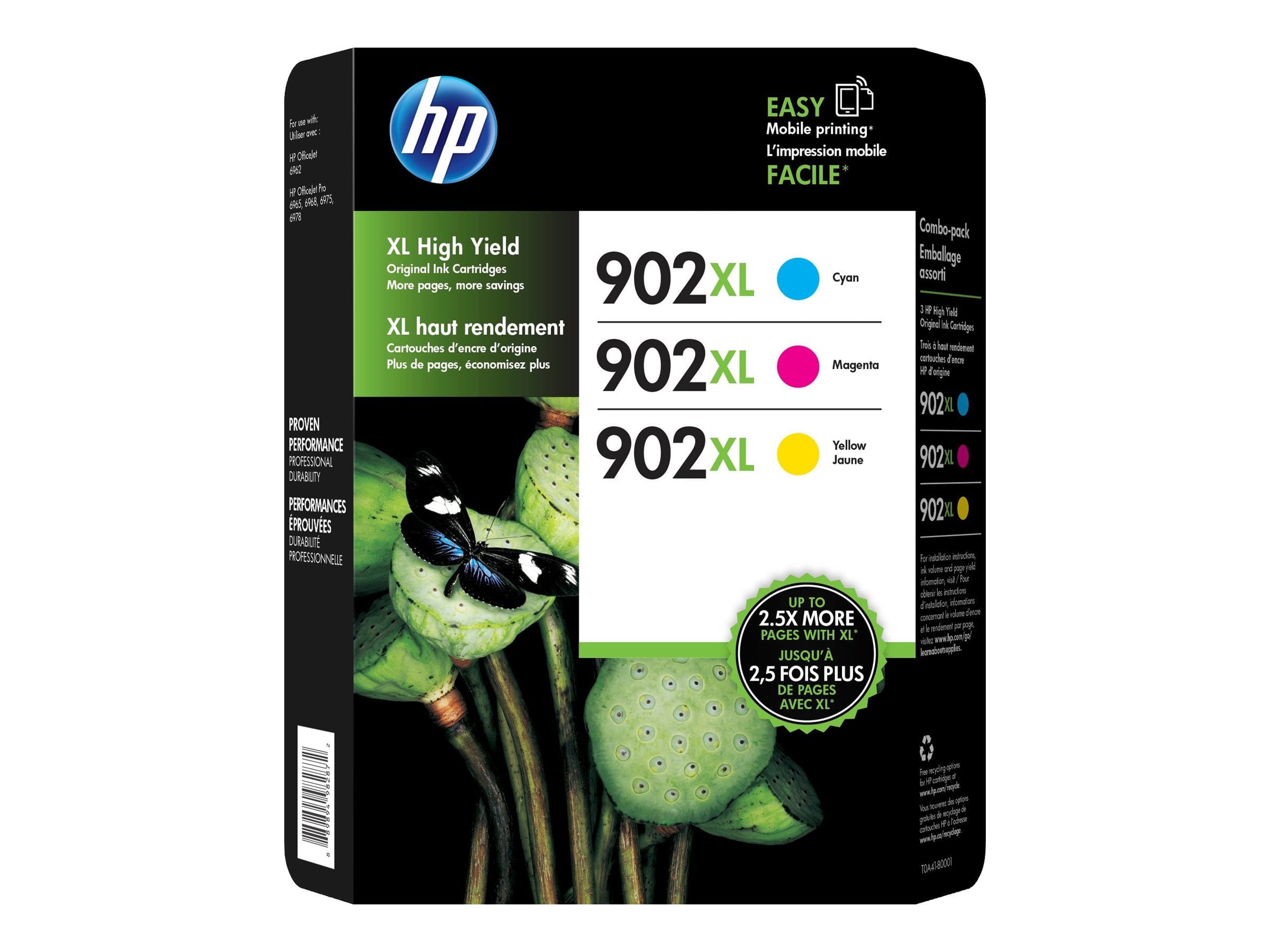HP 902XL Ink Cartridge, High Yield, Yellow, Cyan, Magenta, 3-Pack ...