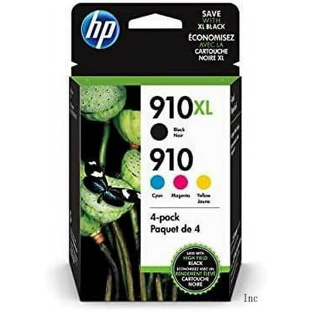 HP 910/910XL High-Yield Ink Cartridges, 4-Pack (Black, Cyan, Magenta ...