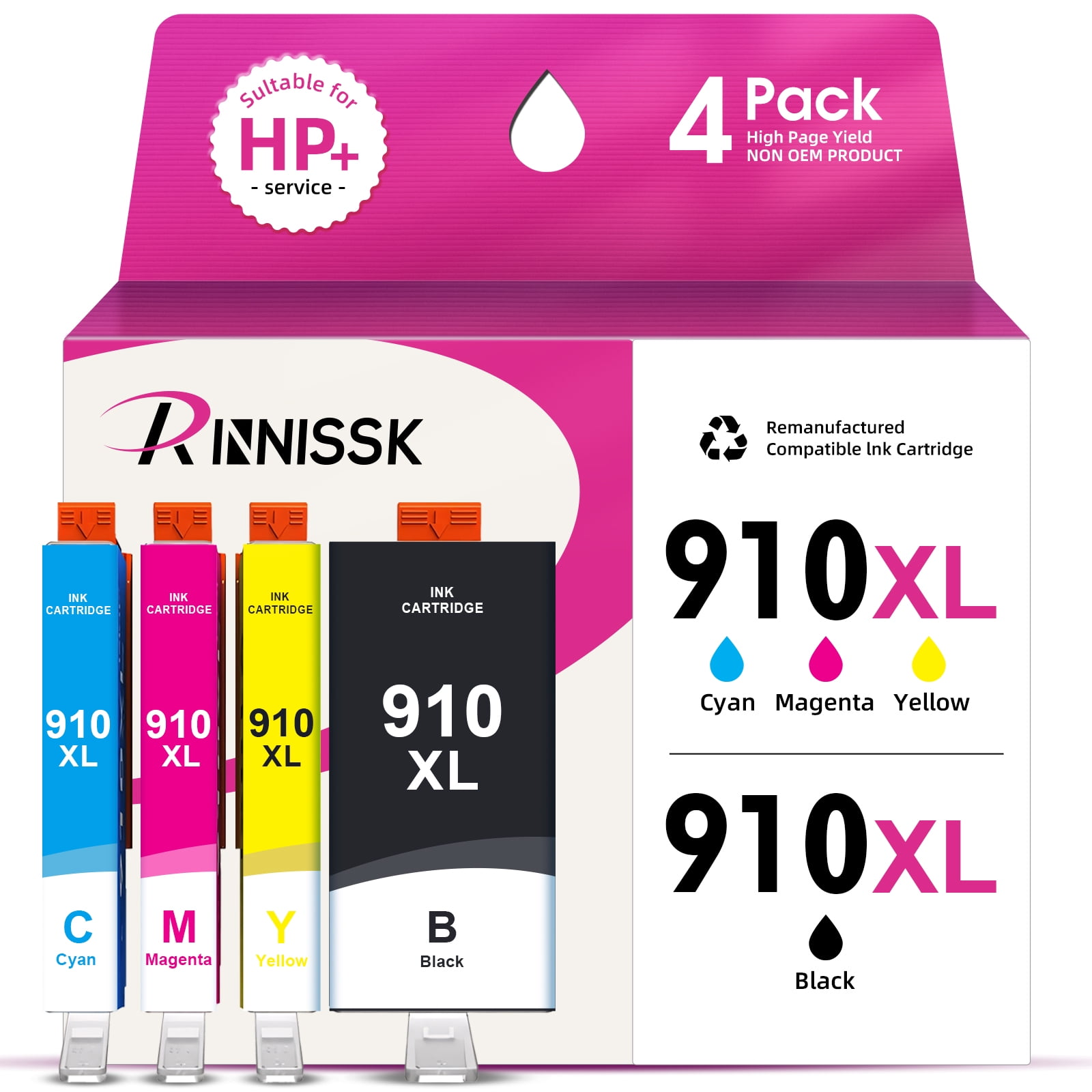 HP 910XL High Yield 4-Pack Ink Cartridges (3YL65AN) for OfficeJet Pro ...
