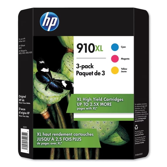 HP 910XL Cyan Magenta Yellow Original Ink Cartridges 3YM86BN 3-Pack for ...