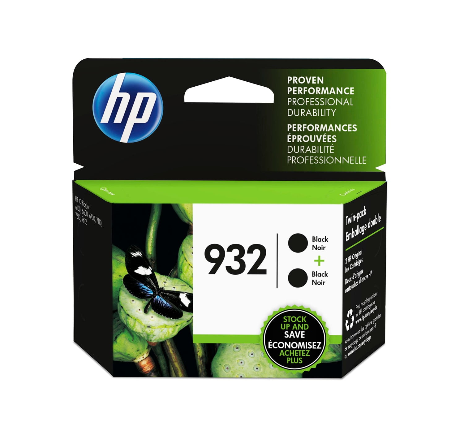 HP 932 2-Pack Black Original Ink Cartridges, High-Quality, Fade ...