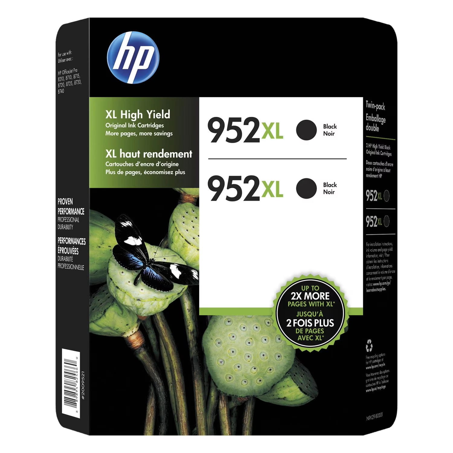 HP 952XL High Yield Black Original Ink Cartridges N9K29BN (F6U19AN) 2 ...