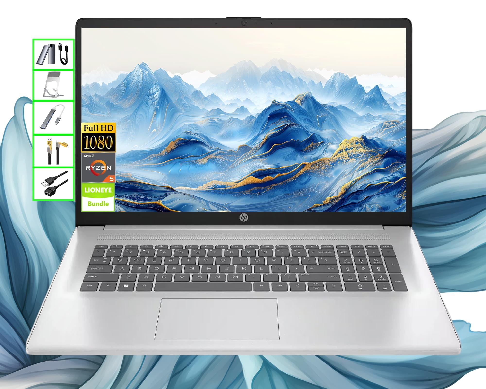 HP AI-Powered Laptop | 17" FHD Computer | 16GB RAM | 512GB SSD & 128GB Portable SSD | 6-Core AMD ...