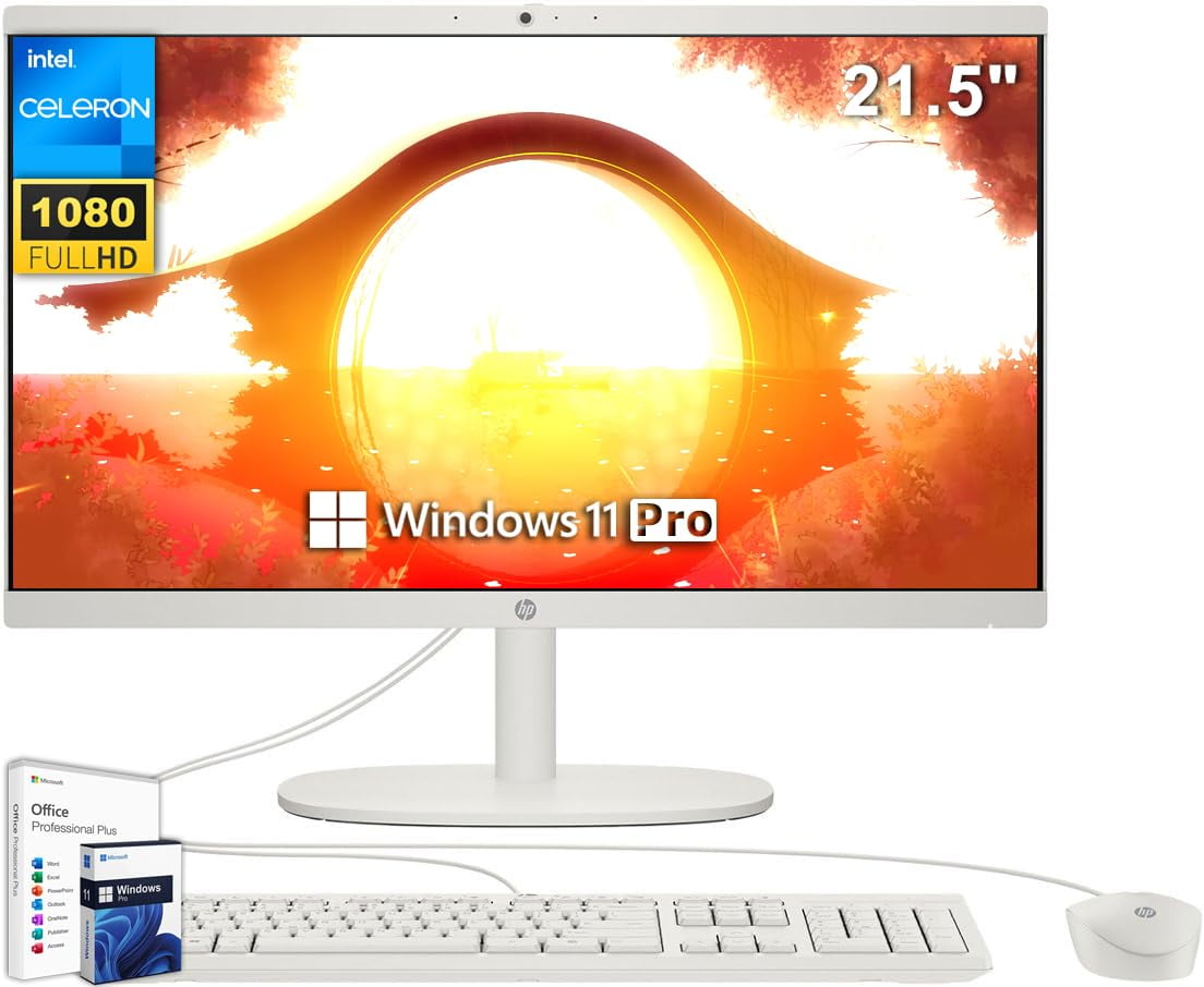 HP All-in-One Desktop Computer, 21.5" FHD Display, Intel Celeron J4025 Processor, 8 GB RAM, 512 ...