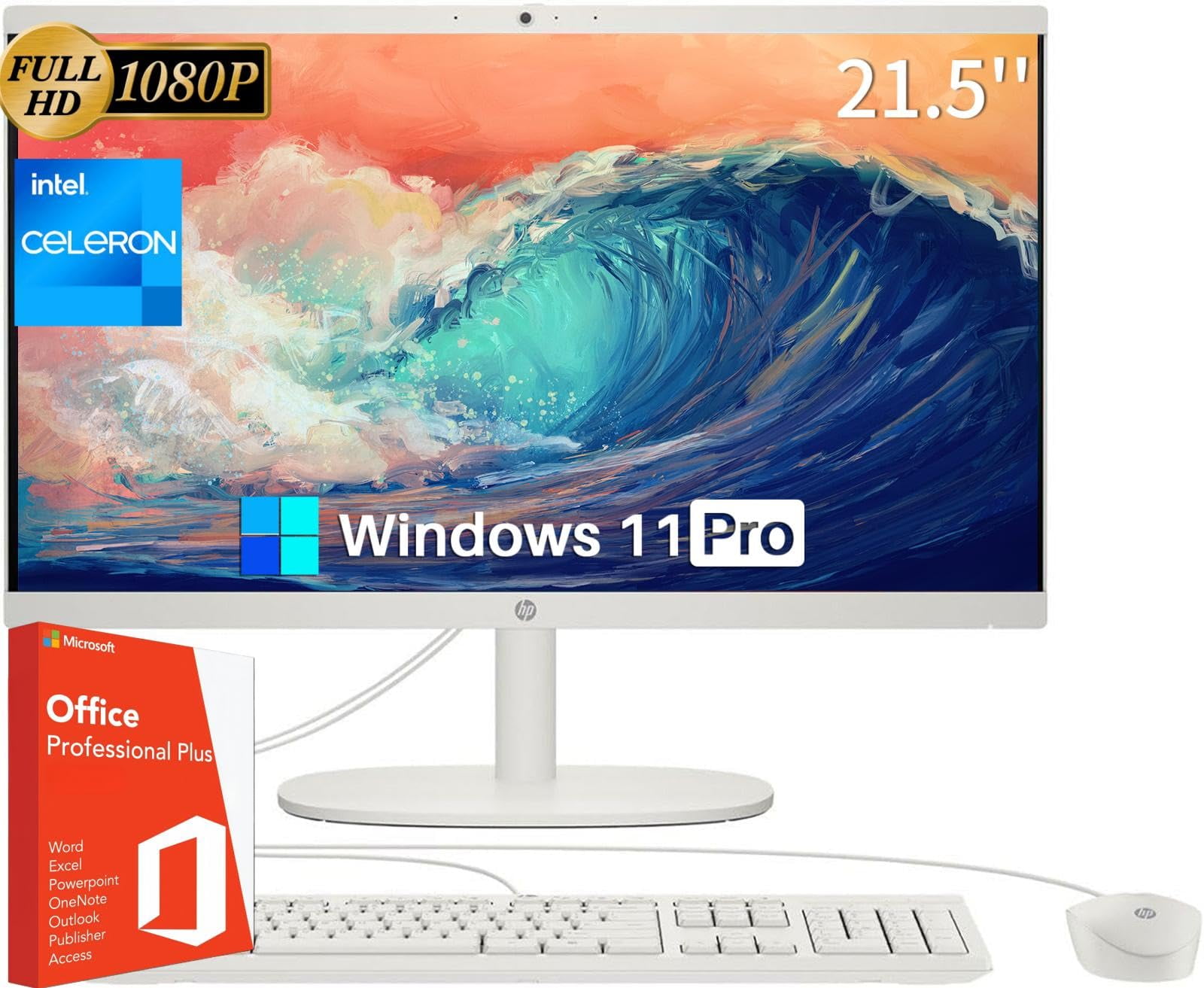 HP All-in-One Desktop Computer, 21.5" FHD Display, Intel Celeron J4025 Processor, Office ...