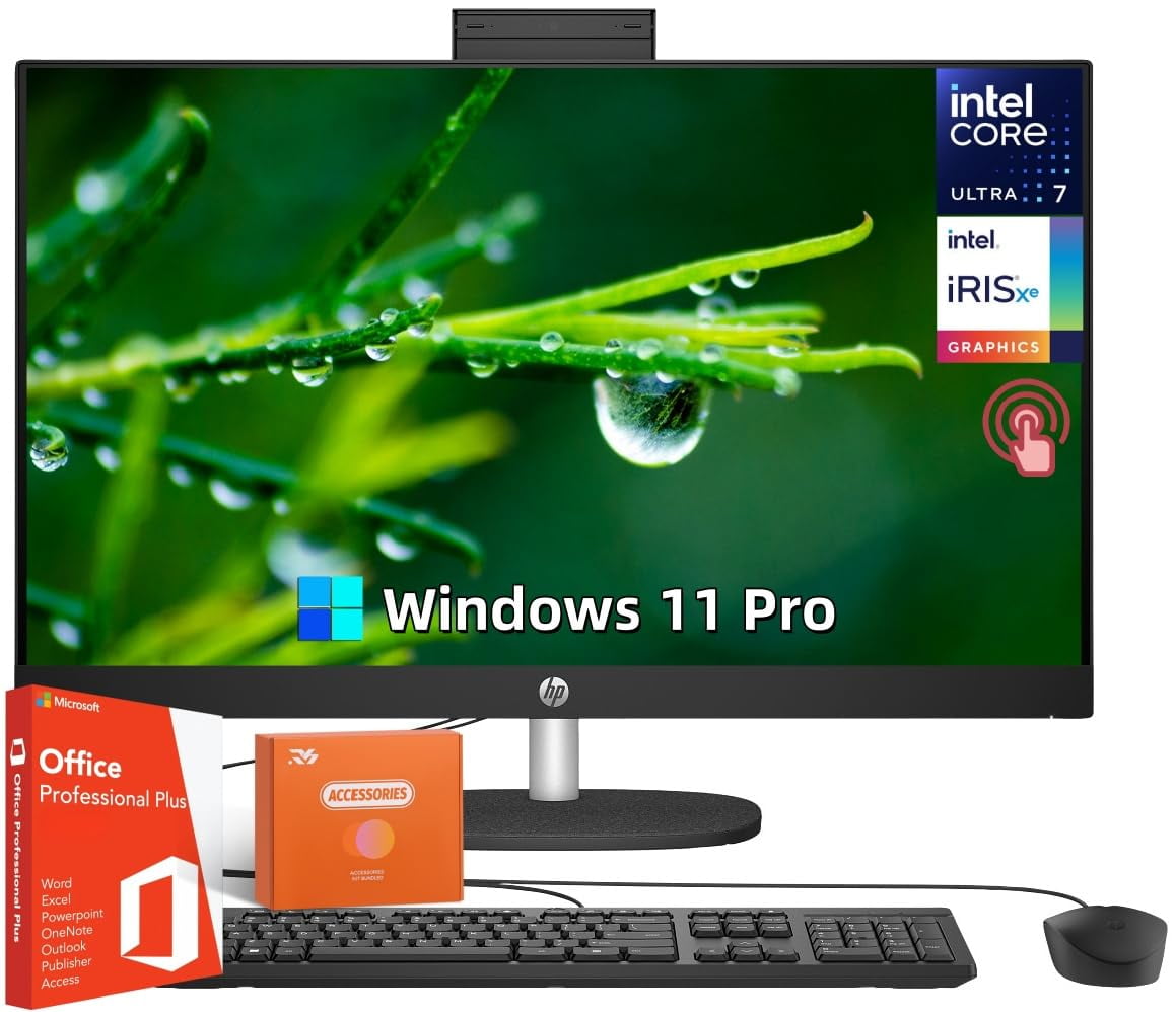HP All-in-One Desktop Computer, 27" FHD Touch Screen, Intel 12-core Ultra 7 155U, Intel IrisX ...