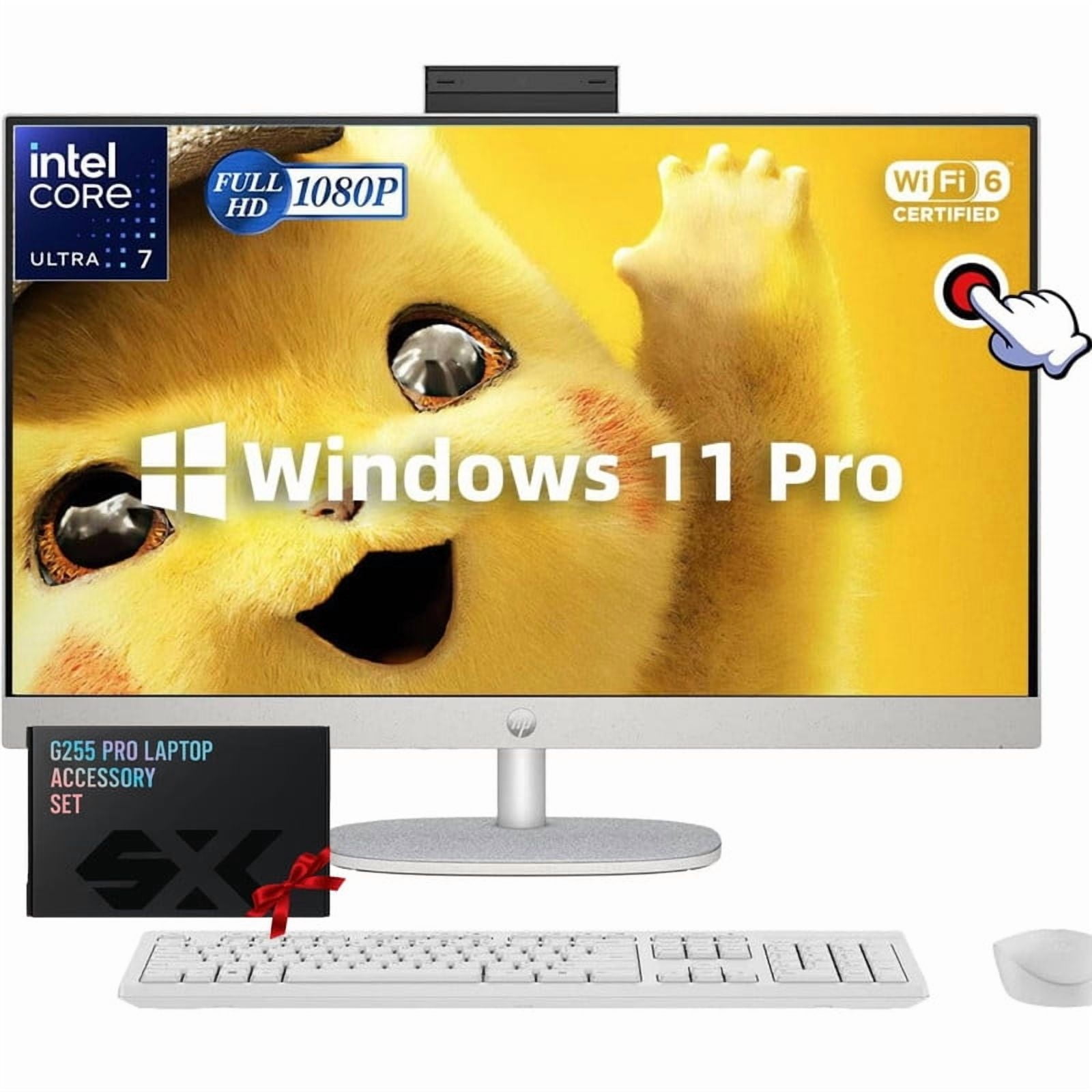 HP All-in-One Desktop Computer • 27" FHD Touchscreen • Intel 12-Core Ultra 7 155U • True Vision ...