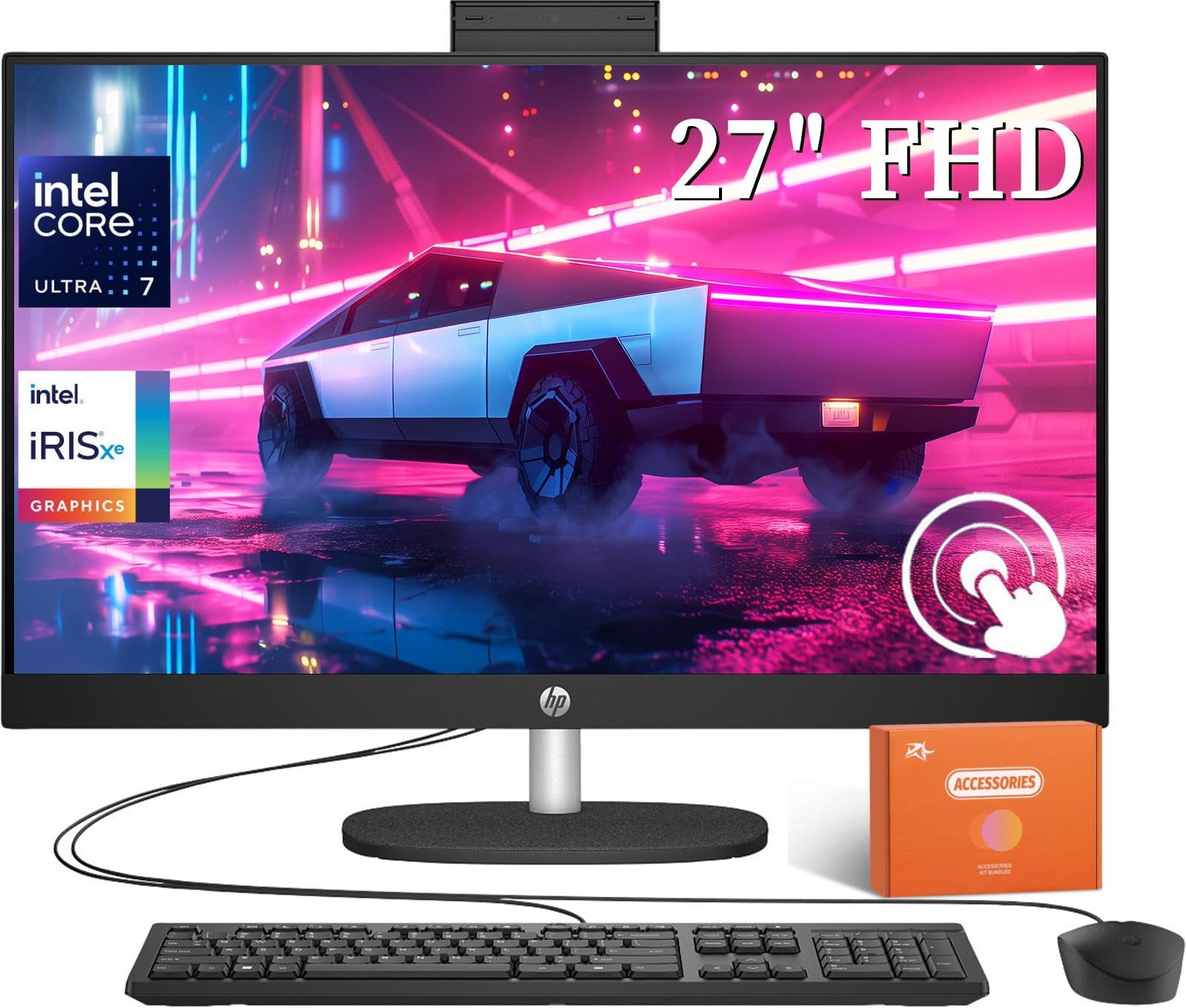 HP All-in-One Desktop Computer, 27" FHD Touchscreen, Intel 12-core ...