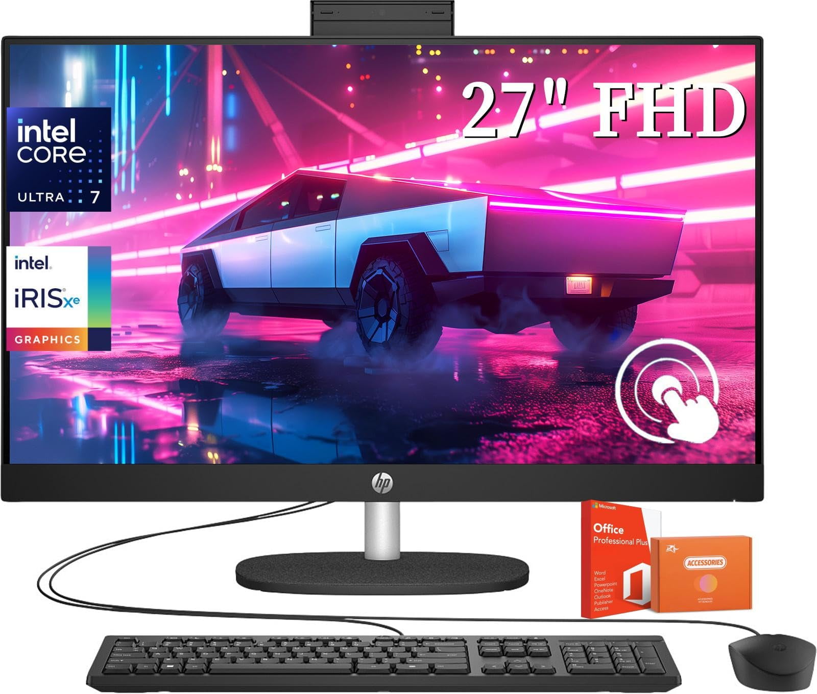 HP All-in-One Desktop Computer, 27" FHD Touchscreen, Intel 12-core ...