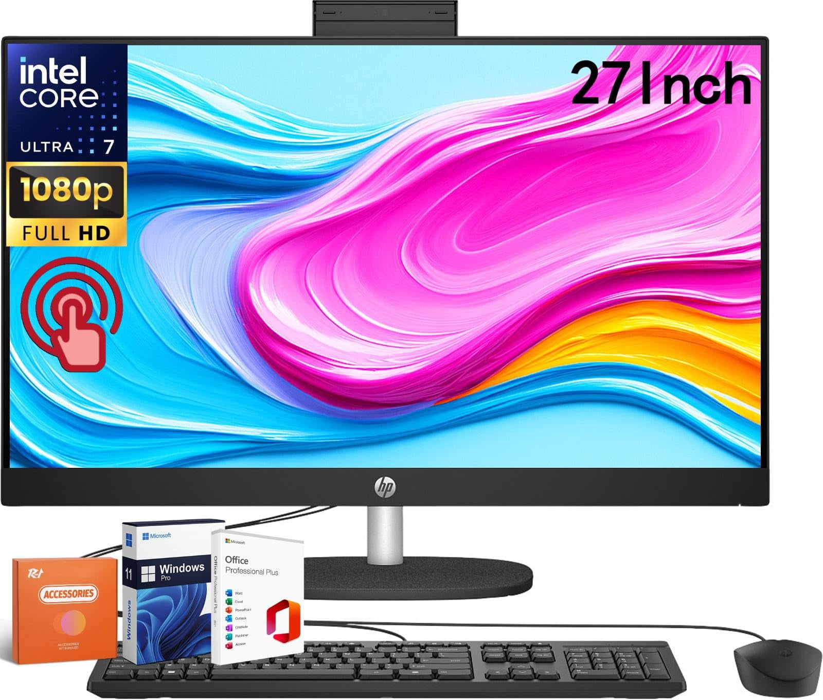 HP All-in-One Desktop Computer 27 Inch Touchscreen, Intel 12-core Ultra ...
