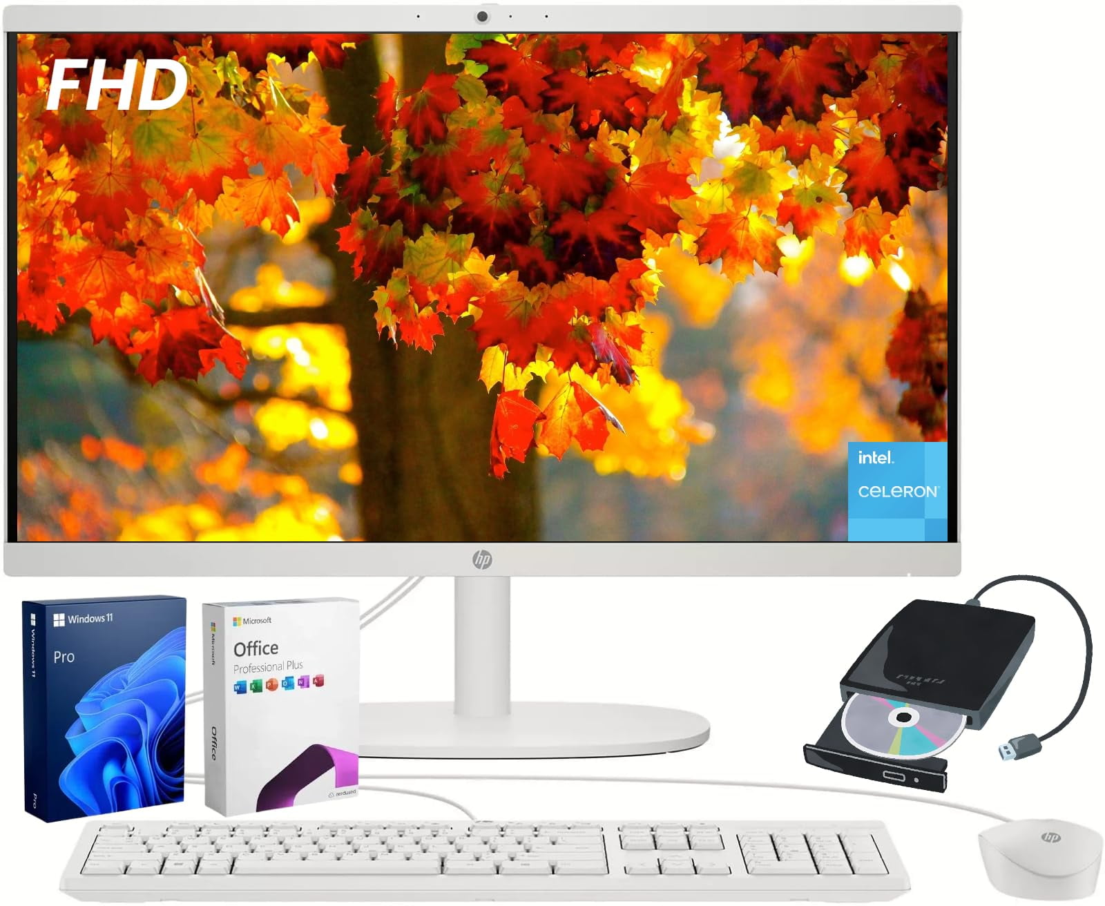 HP All-in-One Desktop Computer PC - External DVD Drive, 21.5" FHD ...