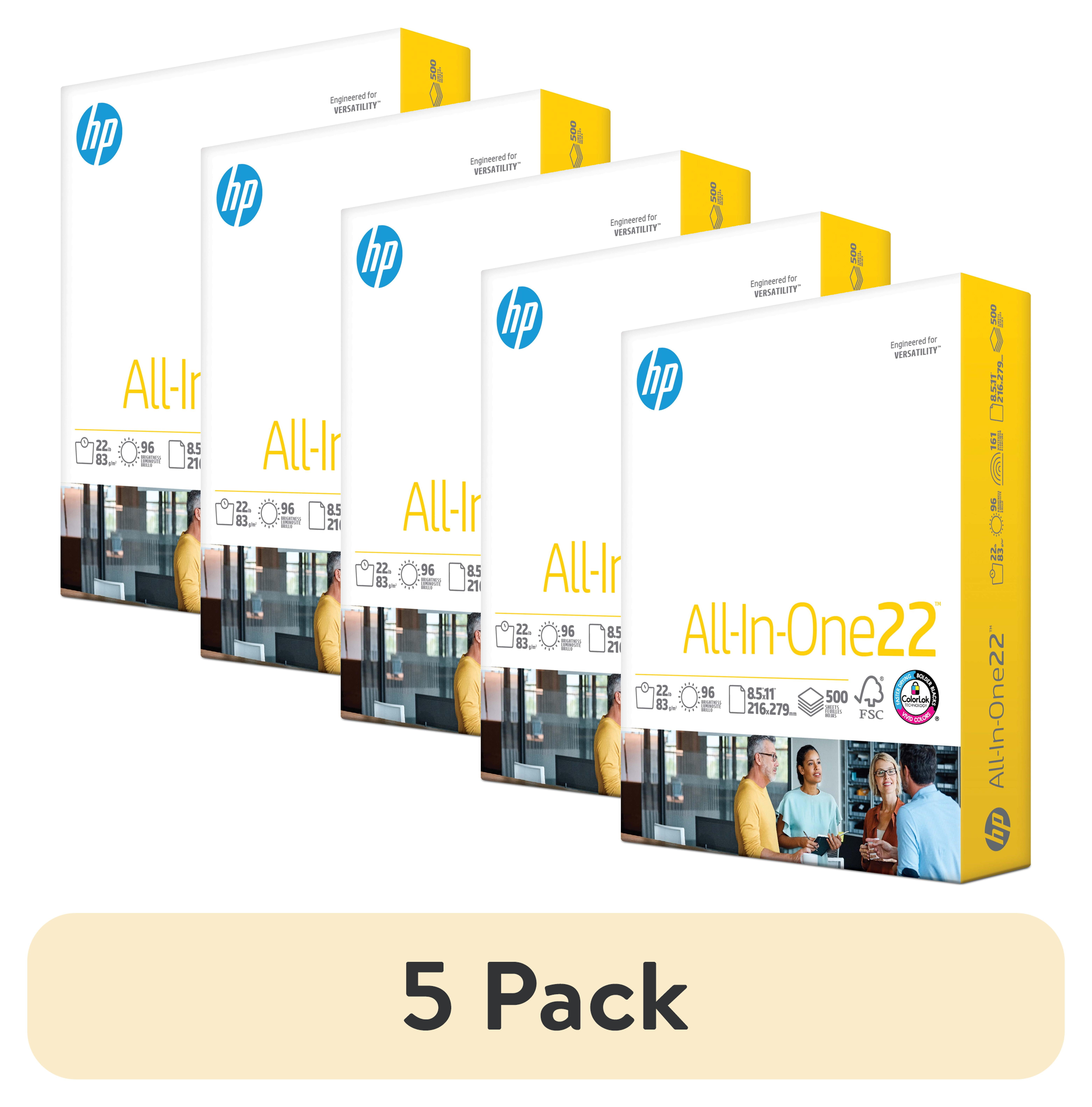 (5 pack) HP All-in-One22, 22lb, 8.5 x 11, White, 1 Ream (500 Sheets) - Walmart.com