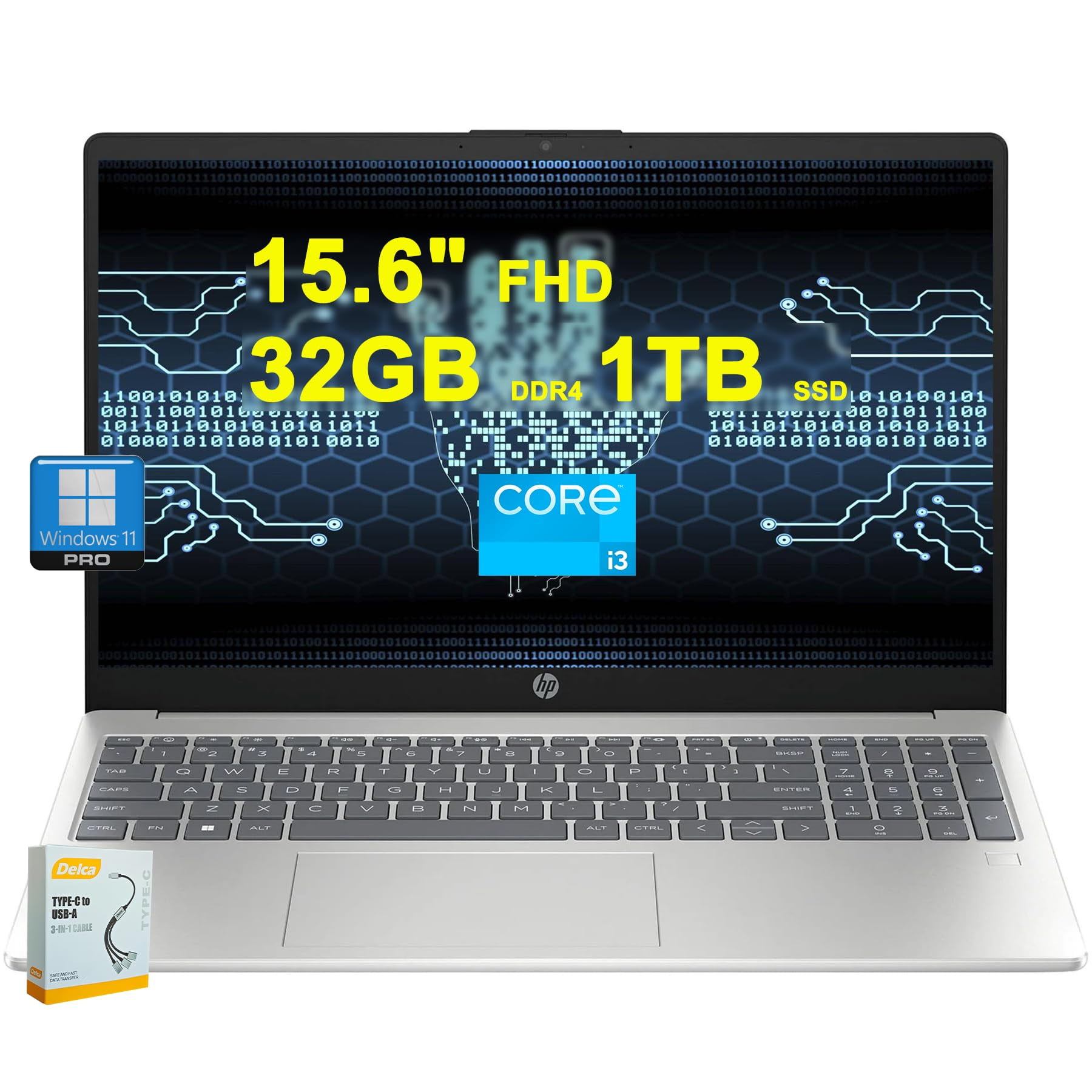 HP Business Laptop | 15.6" FHD Anti-Glare | Intel 8-core i3-N305 (>i5-1135G7) | 32GB DDR4 1TB ...