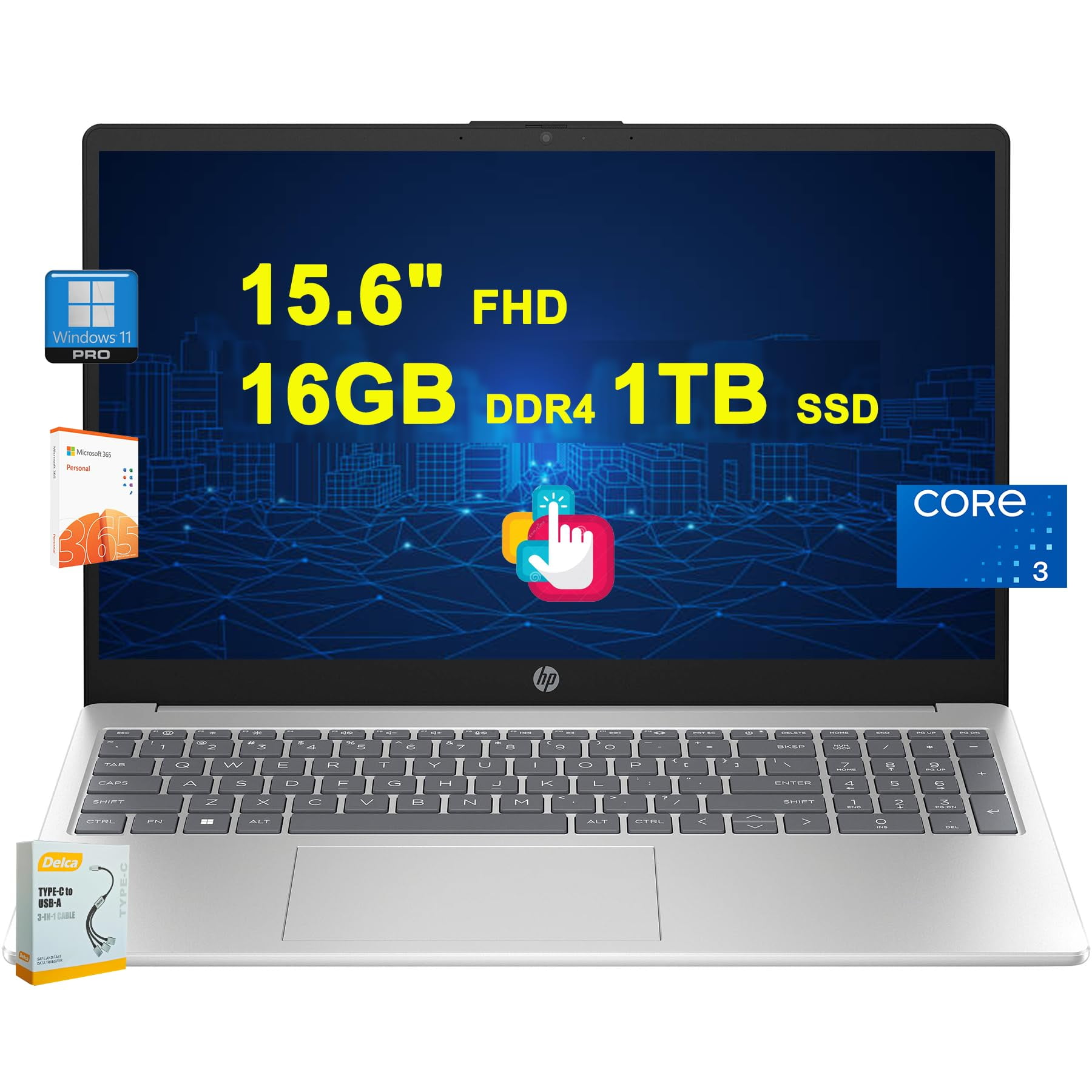HP Business Laptop | 15.6" FHD BrightView Touch | Intel 10-core 3 100U ...
