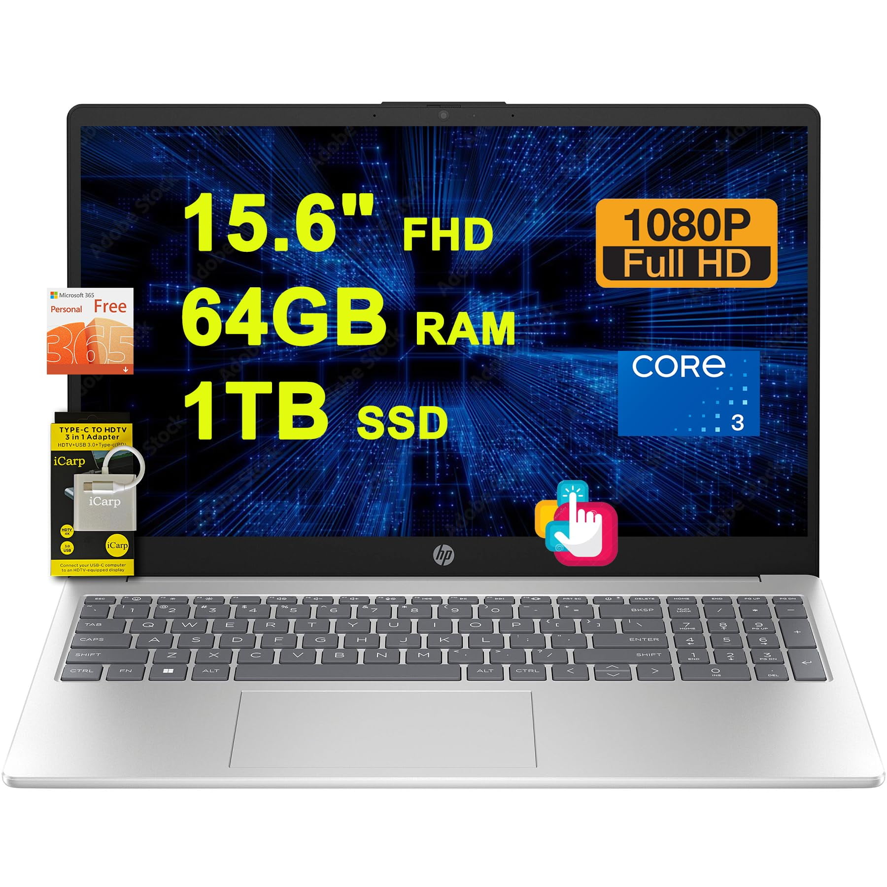 HP Business Laptop 15.6" FHD BrightView Touchscreen Intel 10-core 3 ...