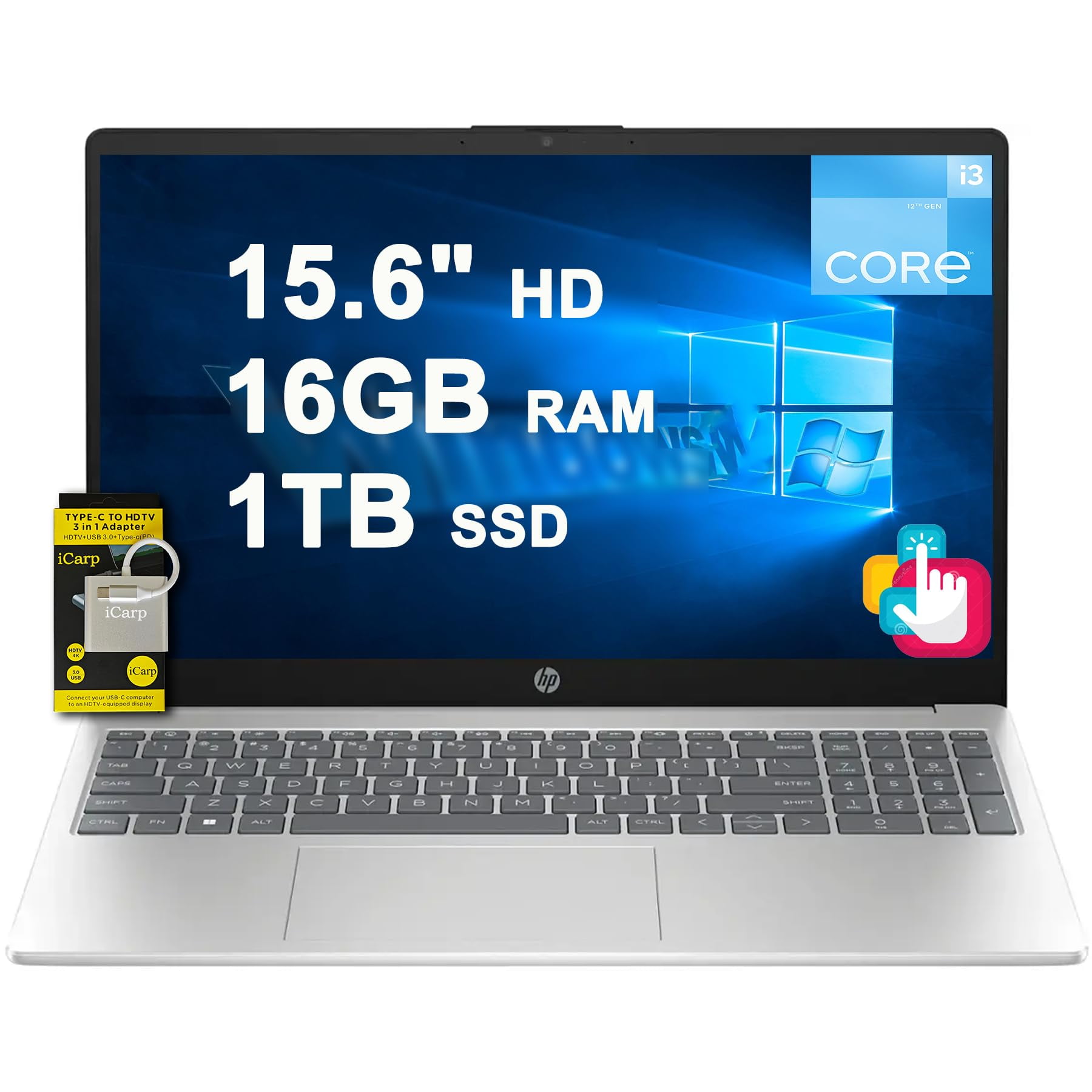 HP Business Laptop 15.6" HD BrightView Touchscreen Intel Hexa-core i3 ...