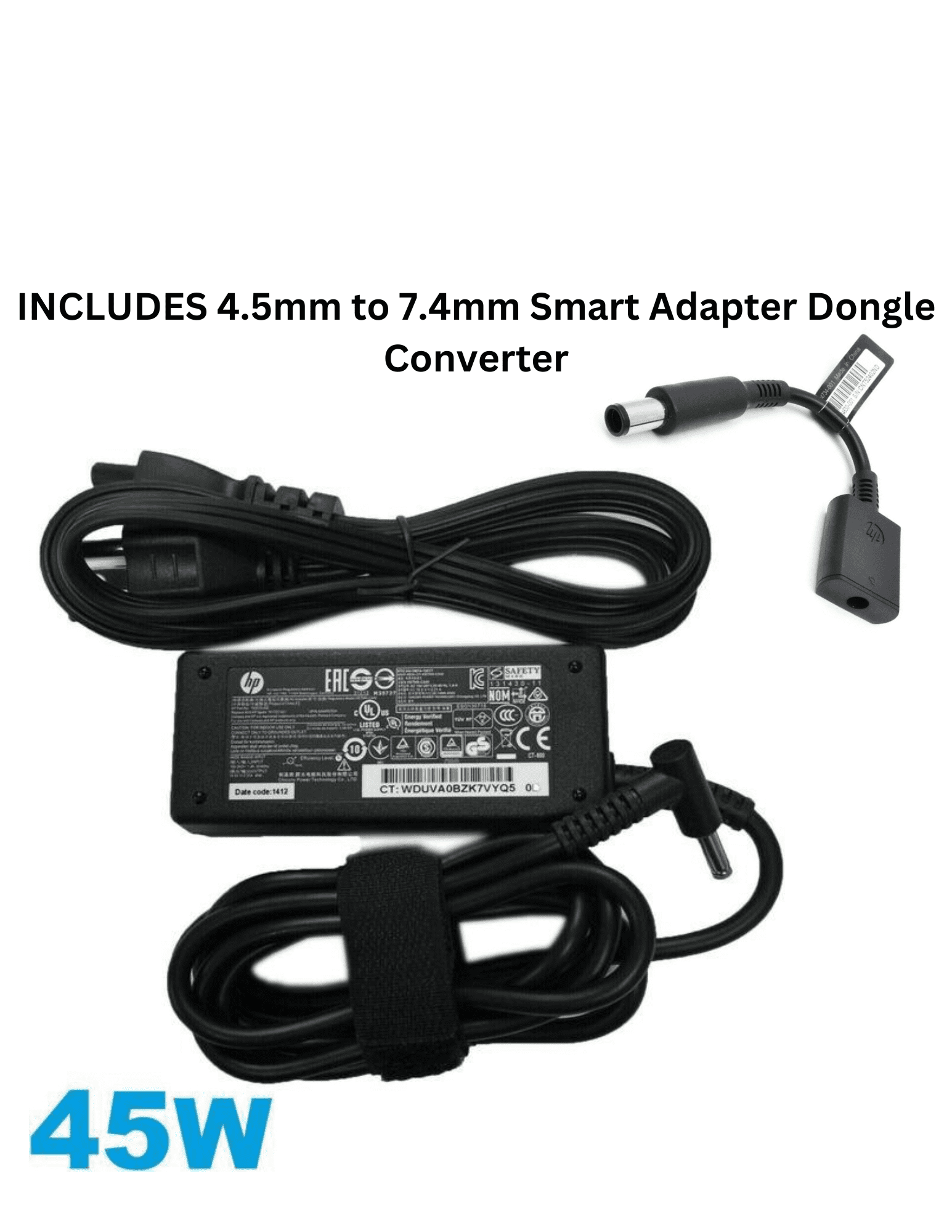 HP Charger L25296 45W Blue Tip Smart AC Power Adapter W/ 7.4MM Dongle ...