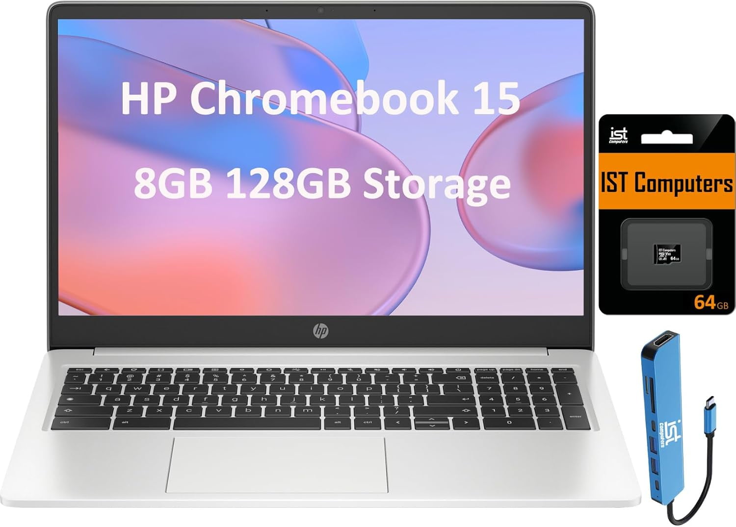 HP Chromebook 15 15.6" HD (Intel Pentium N6000, 8GB RAM, 128GB Storage (64GB eMMc + 64GB SD Card ...